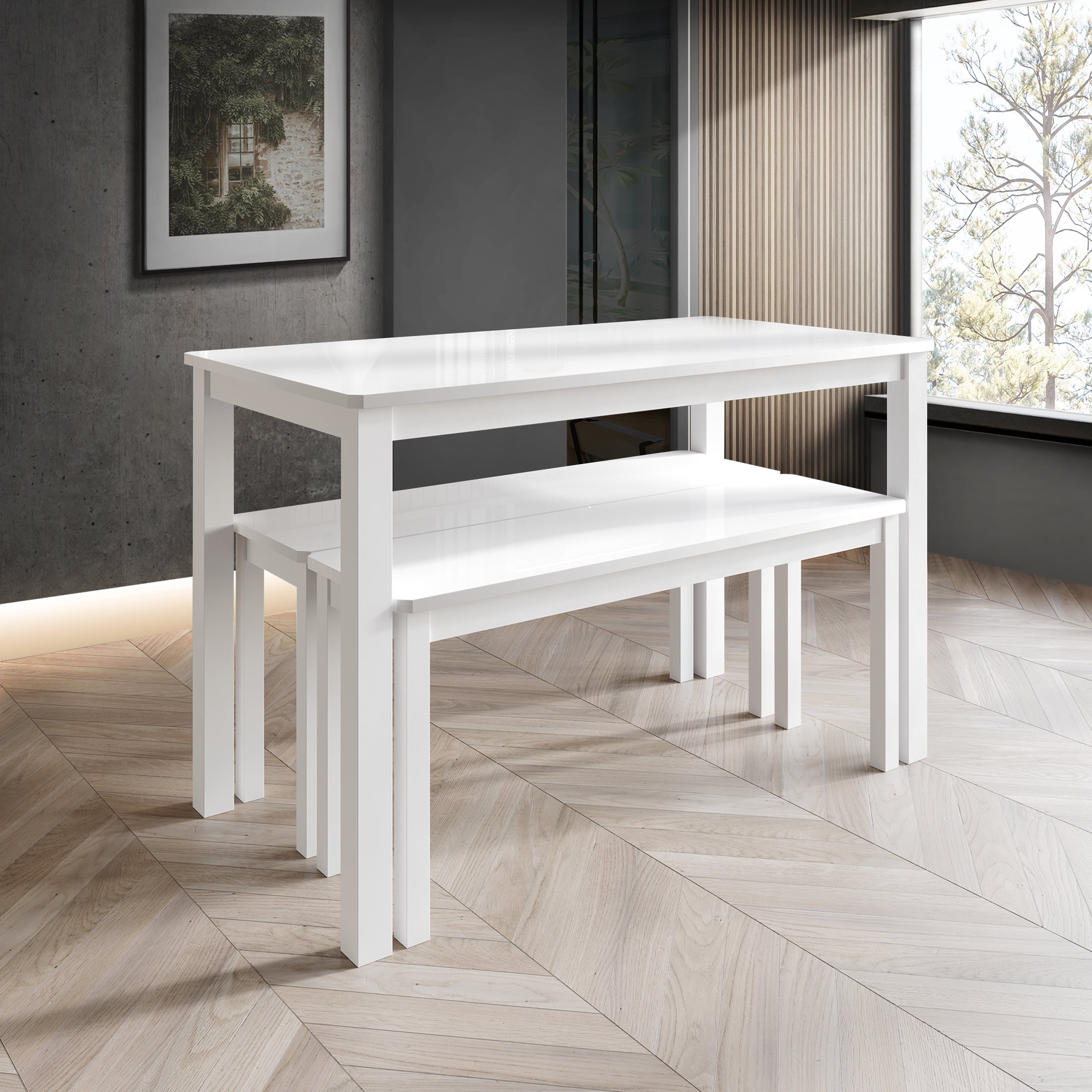 Castle Place 3 Piece Dining Table Set - Classic Wood - White - Walmart.com