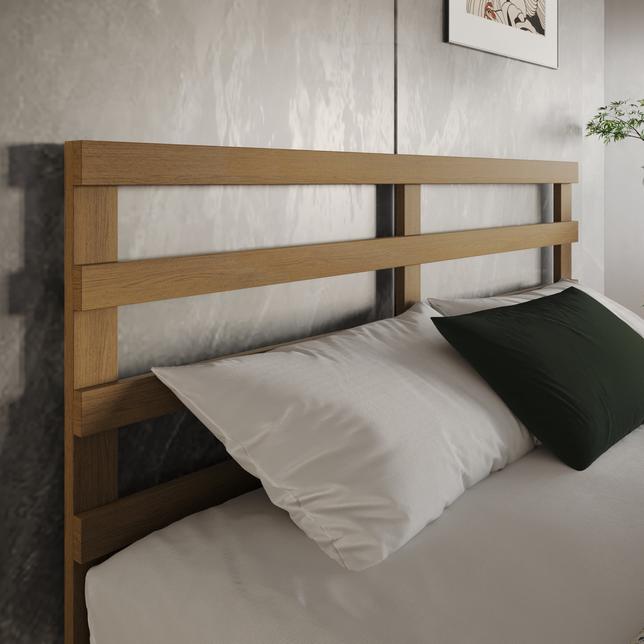 Castle Place Simple Full, Queen Wooden Slat Headboard, Light Oak ...