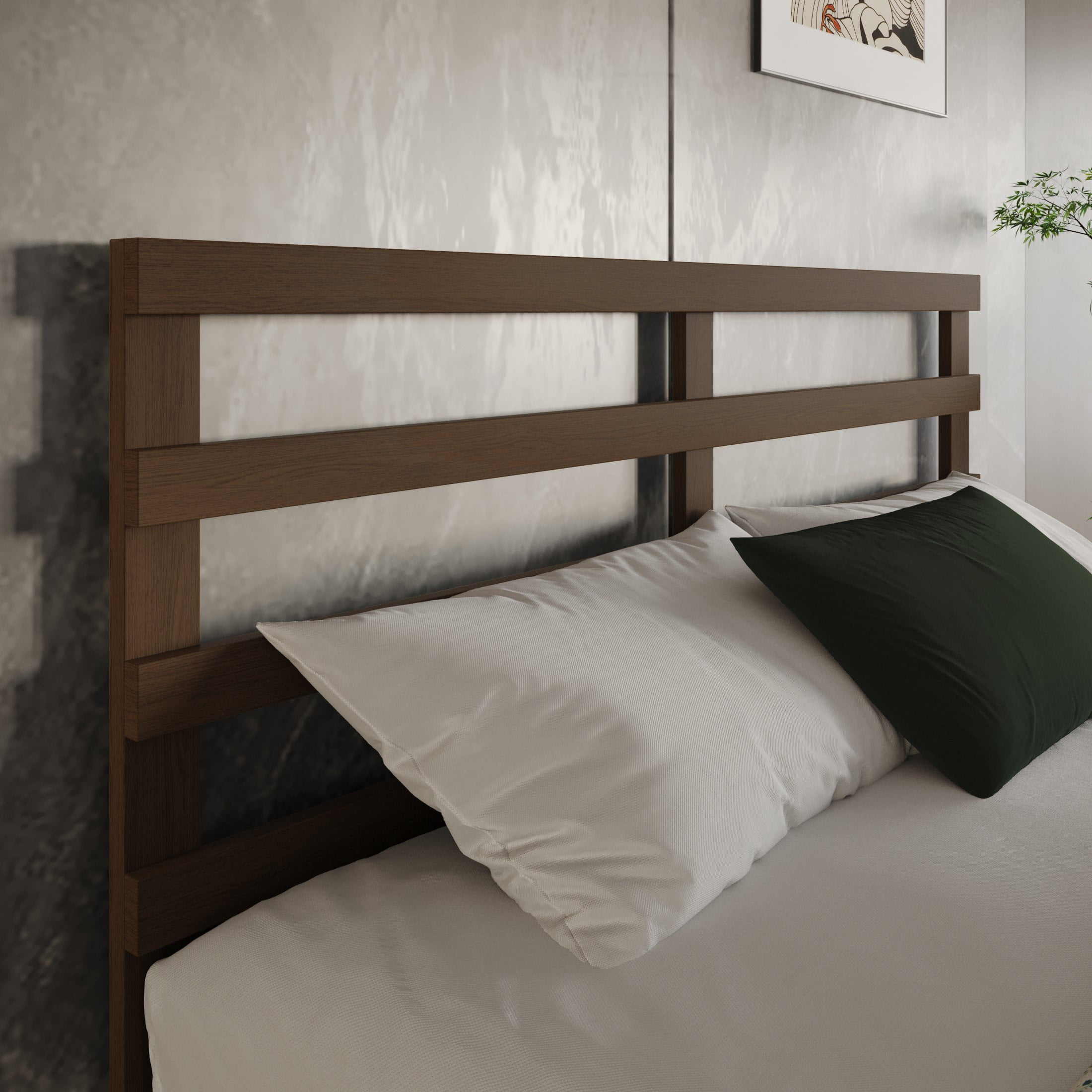CASTLE PLACE Full/Queen Wooden Slat Headboard Walnut Solid Engineered ...
