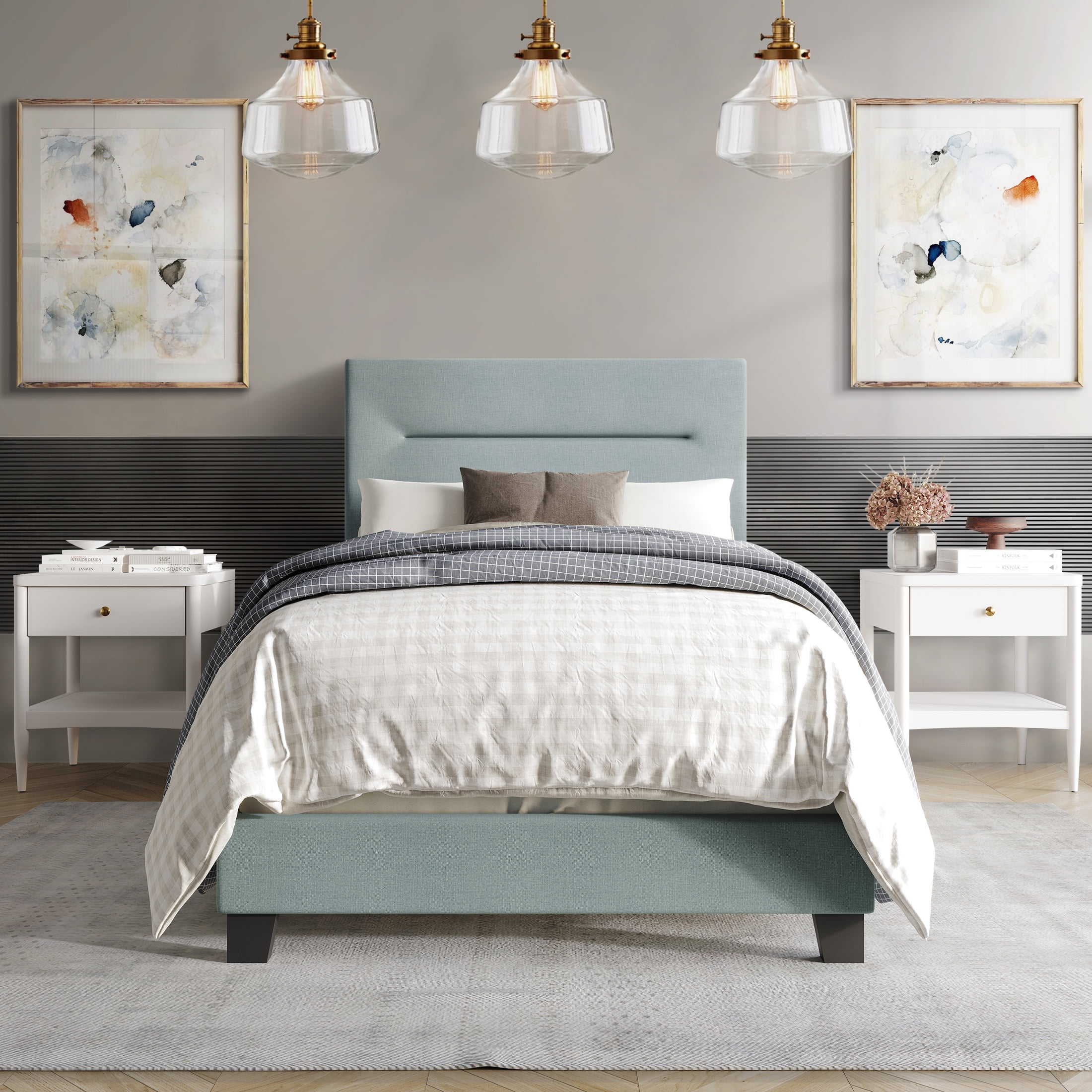 Castle Place Simple Linen Upholstered Twin Bed, Light Blue - Walmart.com