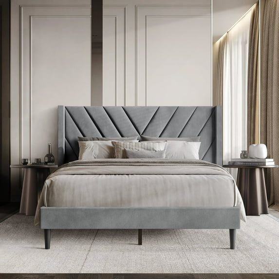 Castle Place Sophisticated Wingback Velvet Upholstered Full Platform ...