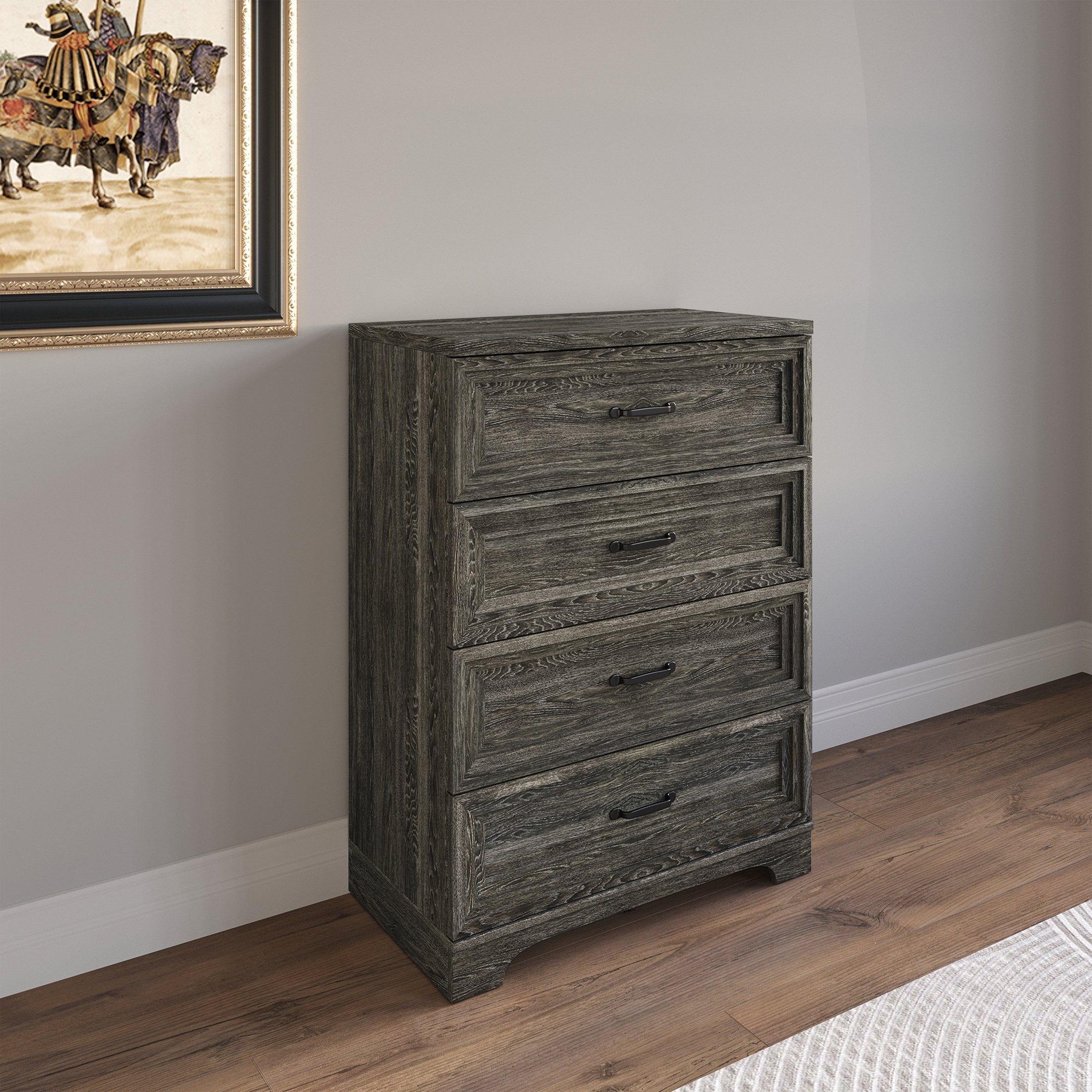 Castle Place Traditional 4 Drawer Wooden Dresser, Dark Grey - Walmart.com