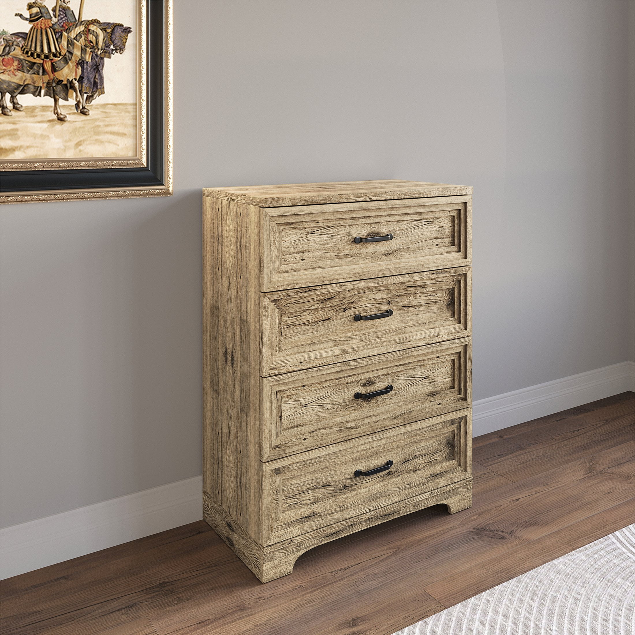 Castle Place Traditional 4 Drawer Wooden Dresser, Light Oak - Walmart.com