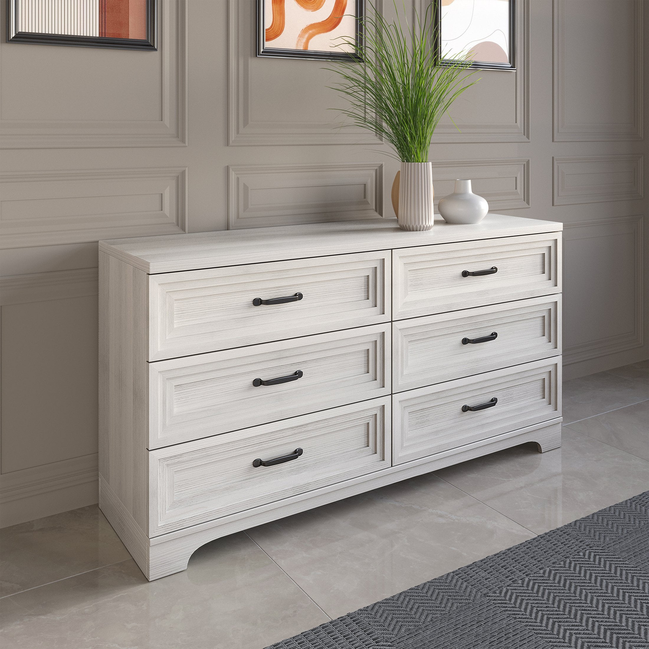 Castle Place Traditional 6 Drawer Wooden Dresser, Light Grey - Walmart.com