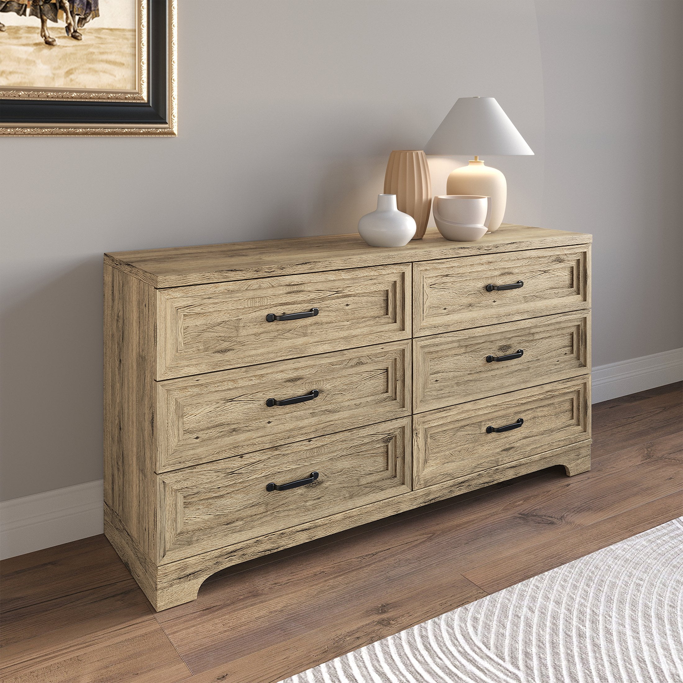 Castle Place Traditional 6 Drawer Wooden Dresser, Light Oak - Walmart.com