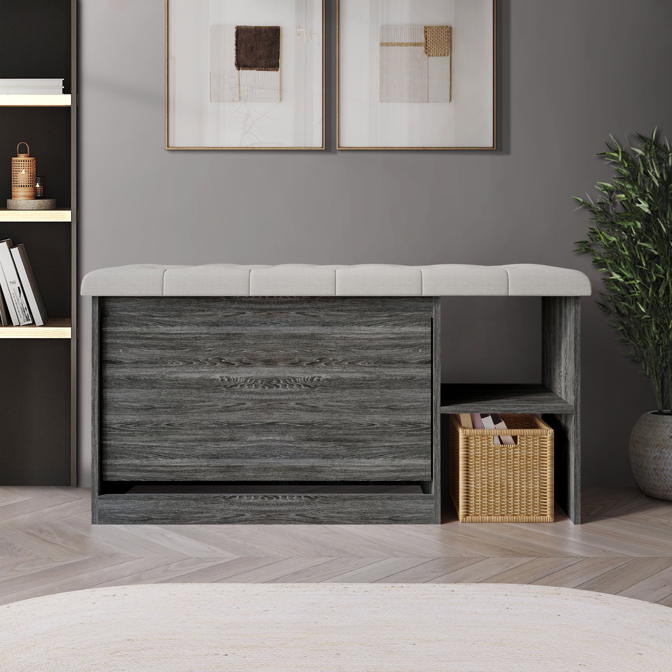 Castle Place Upholstered Shoe Storage Bench - Walmart.com