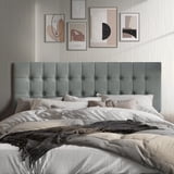 Castle Place Upholstered Button Tufted Linen Headboard, Light Grey ...