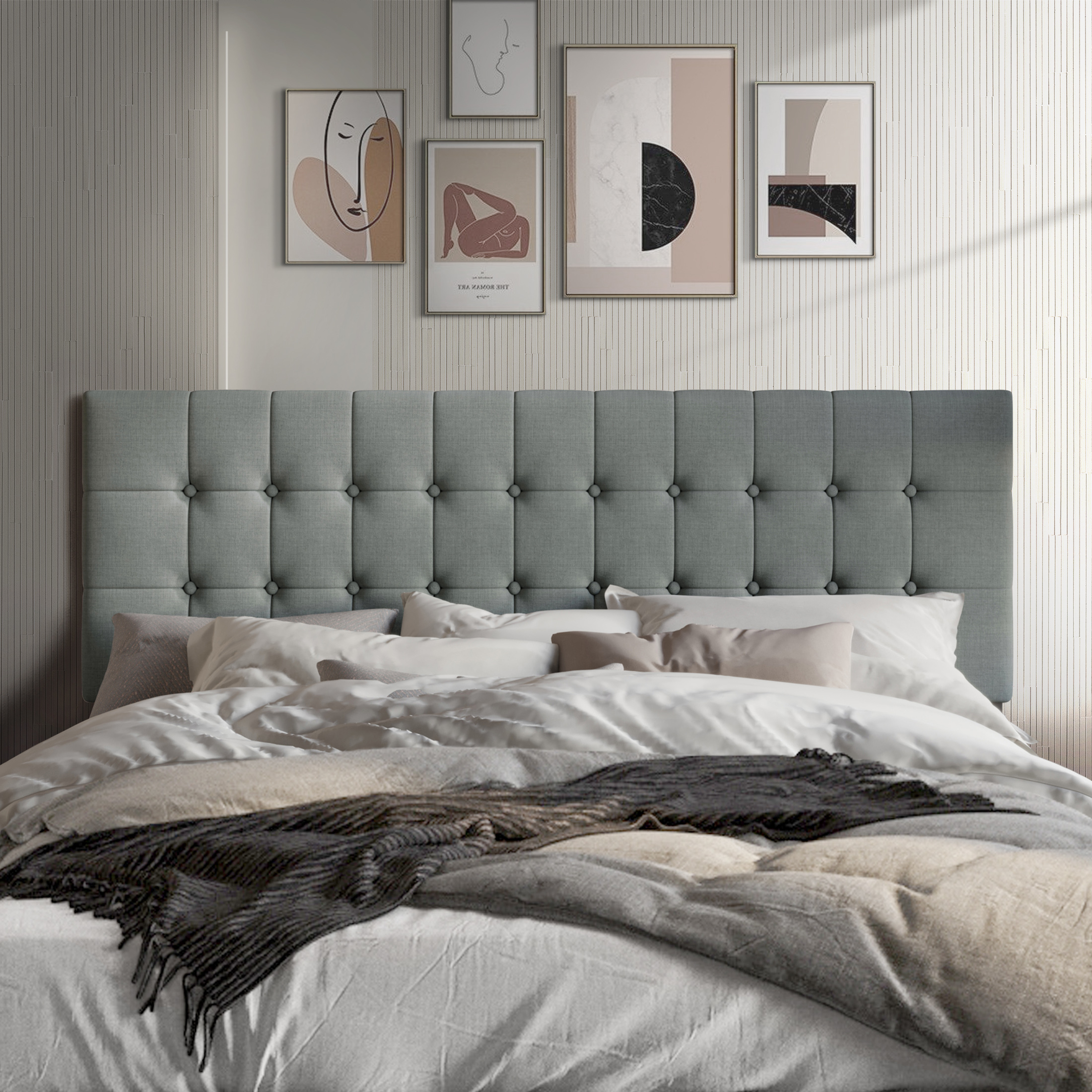 Tufted Tan Linen Headboard, Full / Queen - Walmart.com