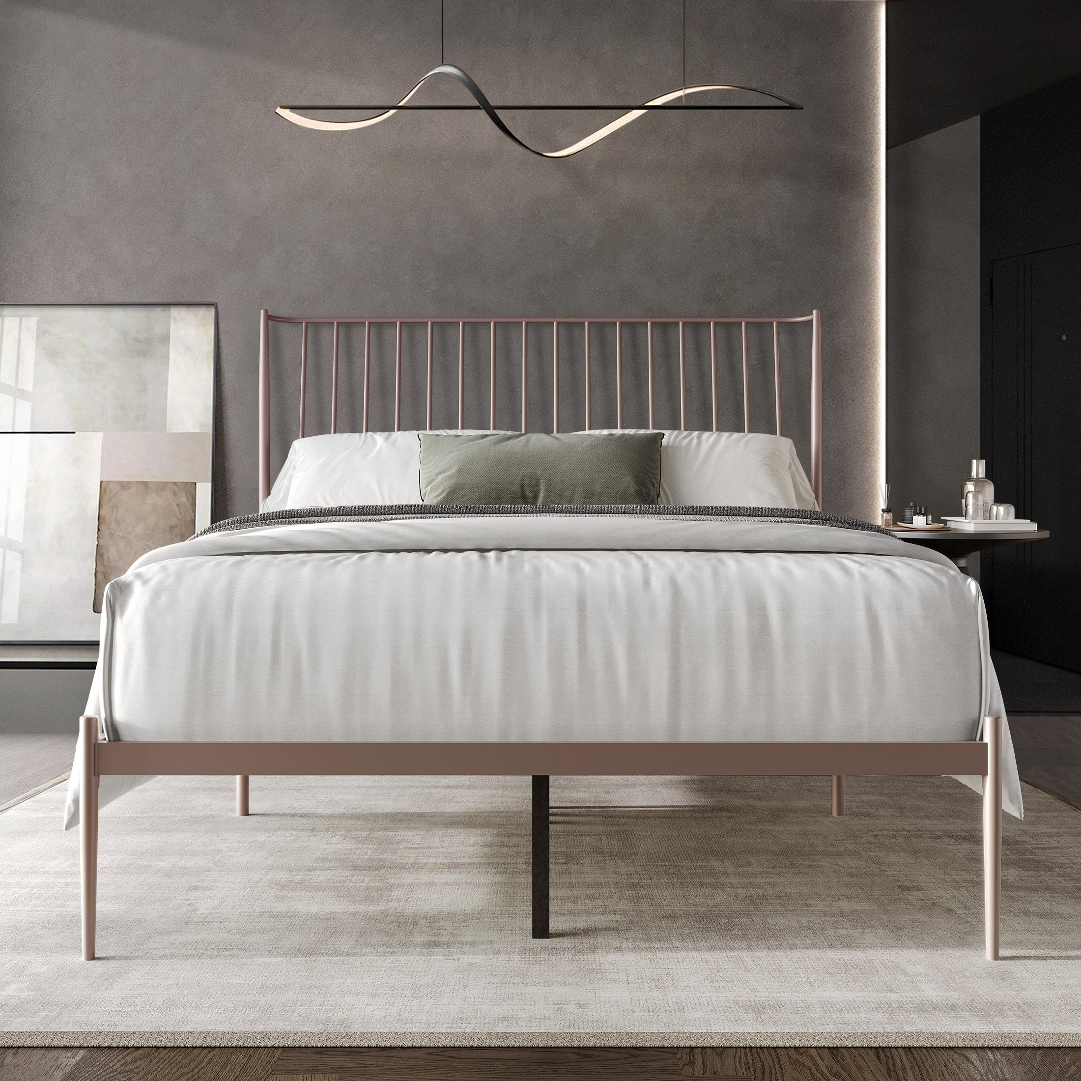 CASTLE PLACE Full Metal Platform Bed, Pink, Vintage Spindle Design ...