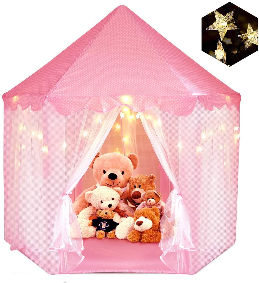 Castle Princess Tent with Fairy Star Lights, Indoor/Outdoor, Quick Pop ...