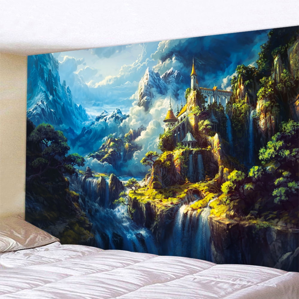 Castle Psychedelic Scene Mermaid Home r Art Tapestry Hippie Bohemian ...