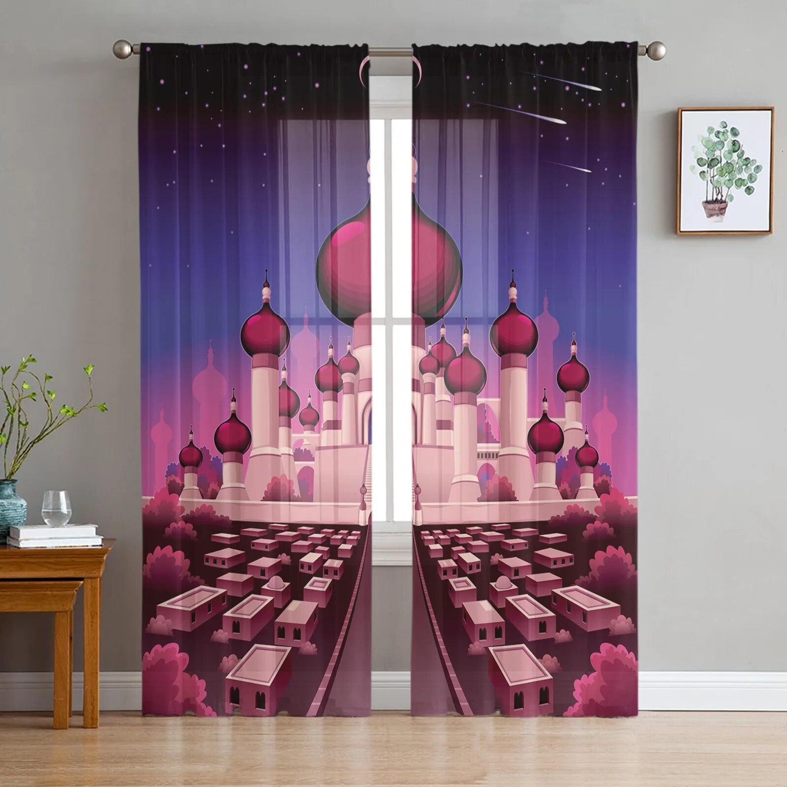 Castle Purple Night Dream Sheer Window Curtains for Bedroom Drapes Home ...