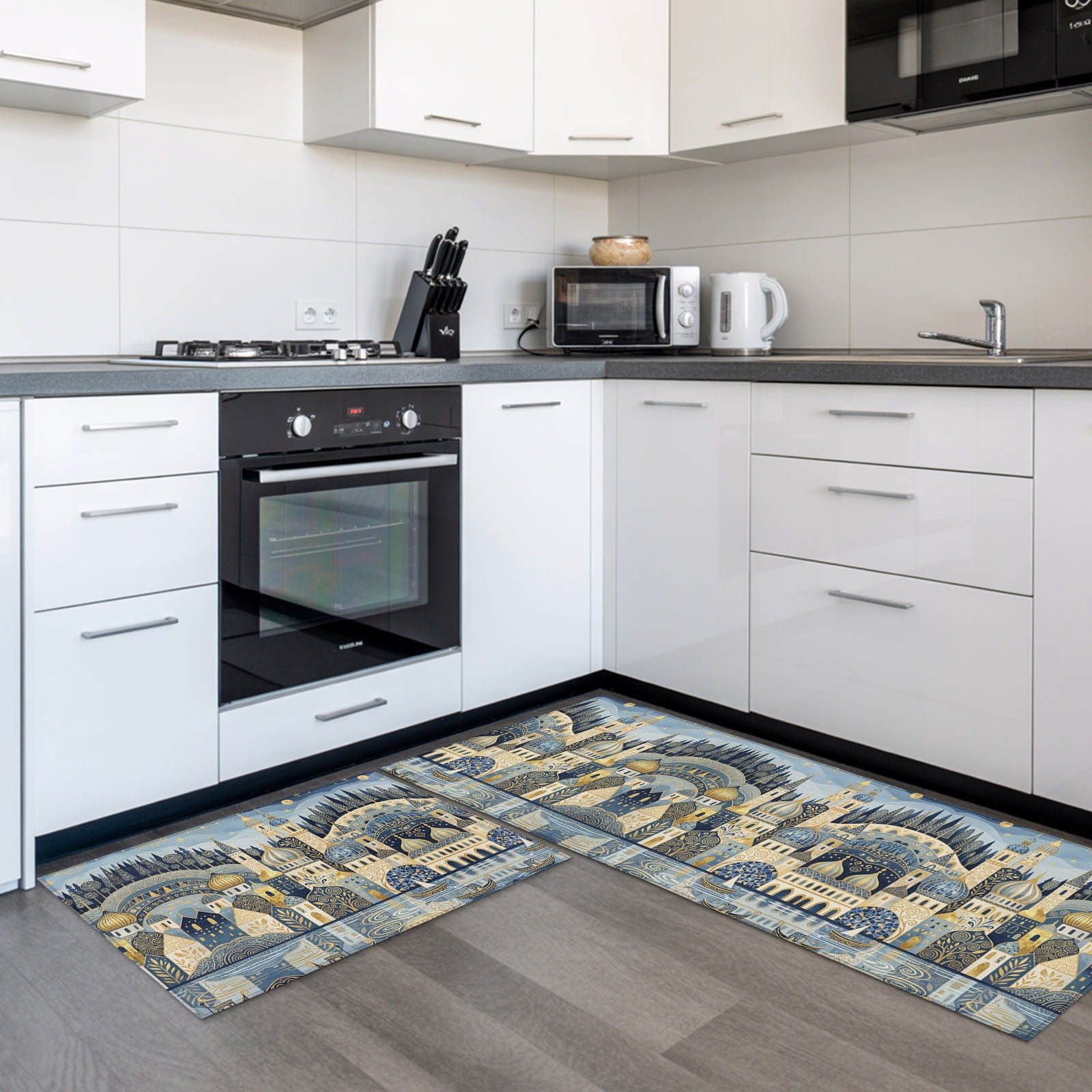 Castle River 2 Pieces Non-Slip Kitchen Mat Set, Vintage Boho Ethnic ...