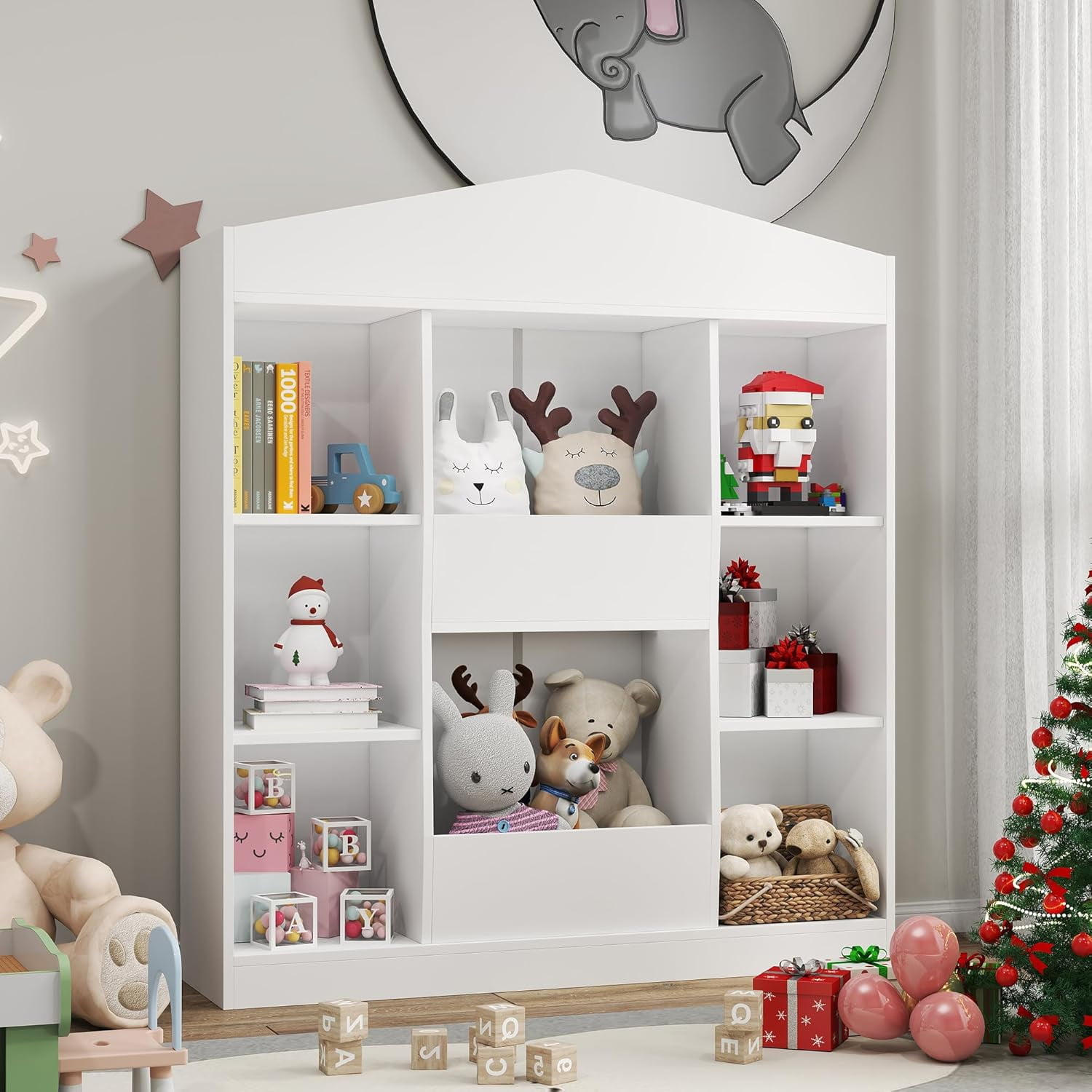 Castle Shape Kids Bookshelf, 12 Cubby Toy Storage Organizer, Dollhouse ...