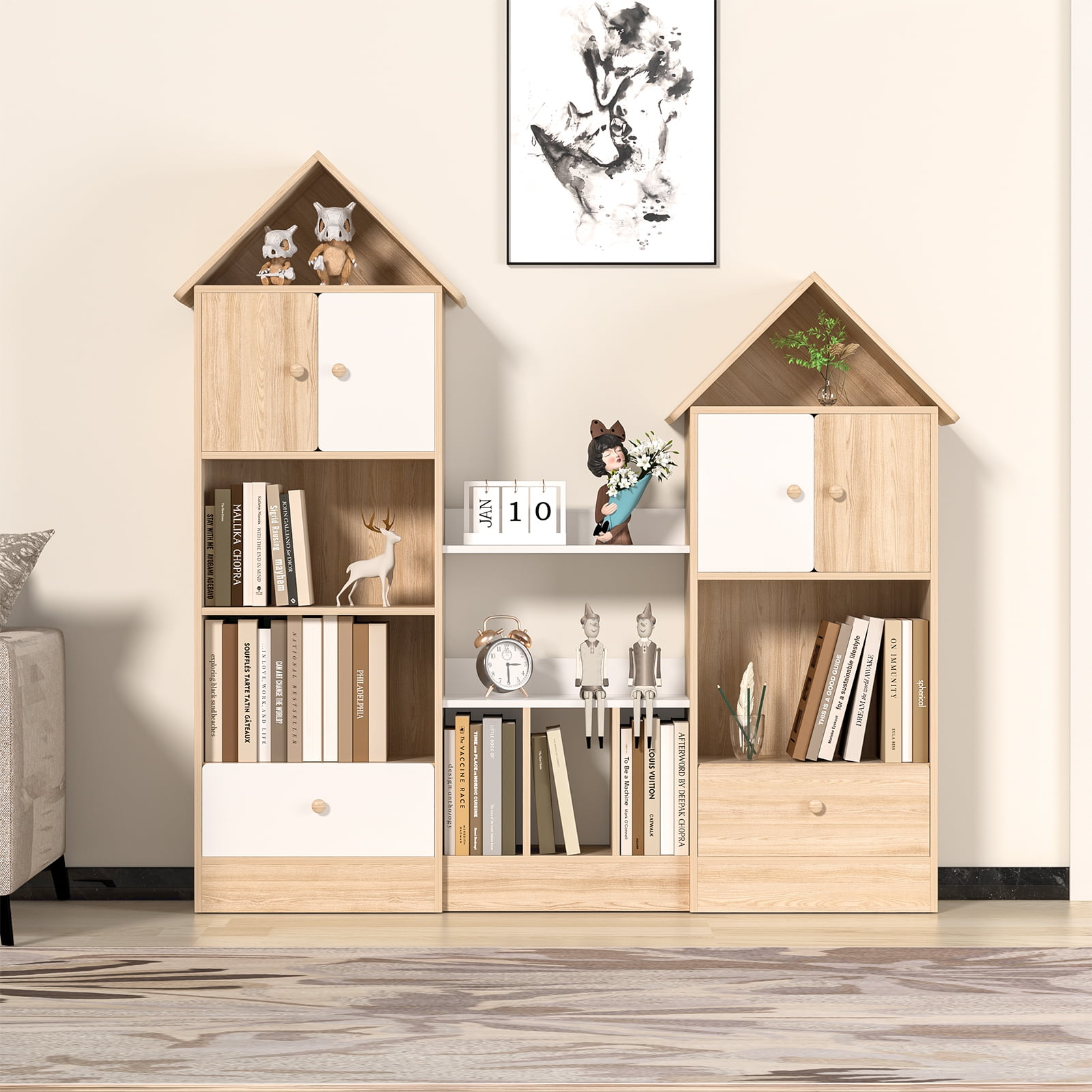 Castle Shaped Bookcase, Multi Tier Combination Bookshelf, U-Shaped ...