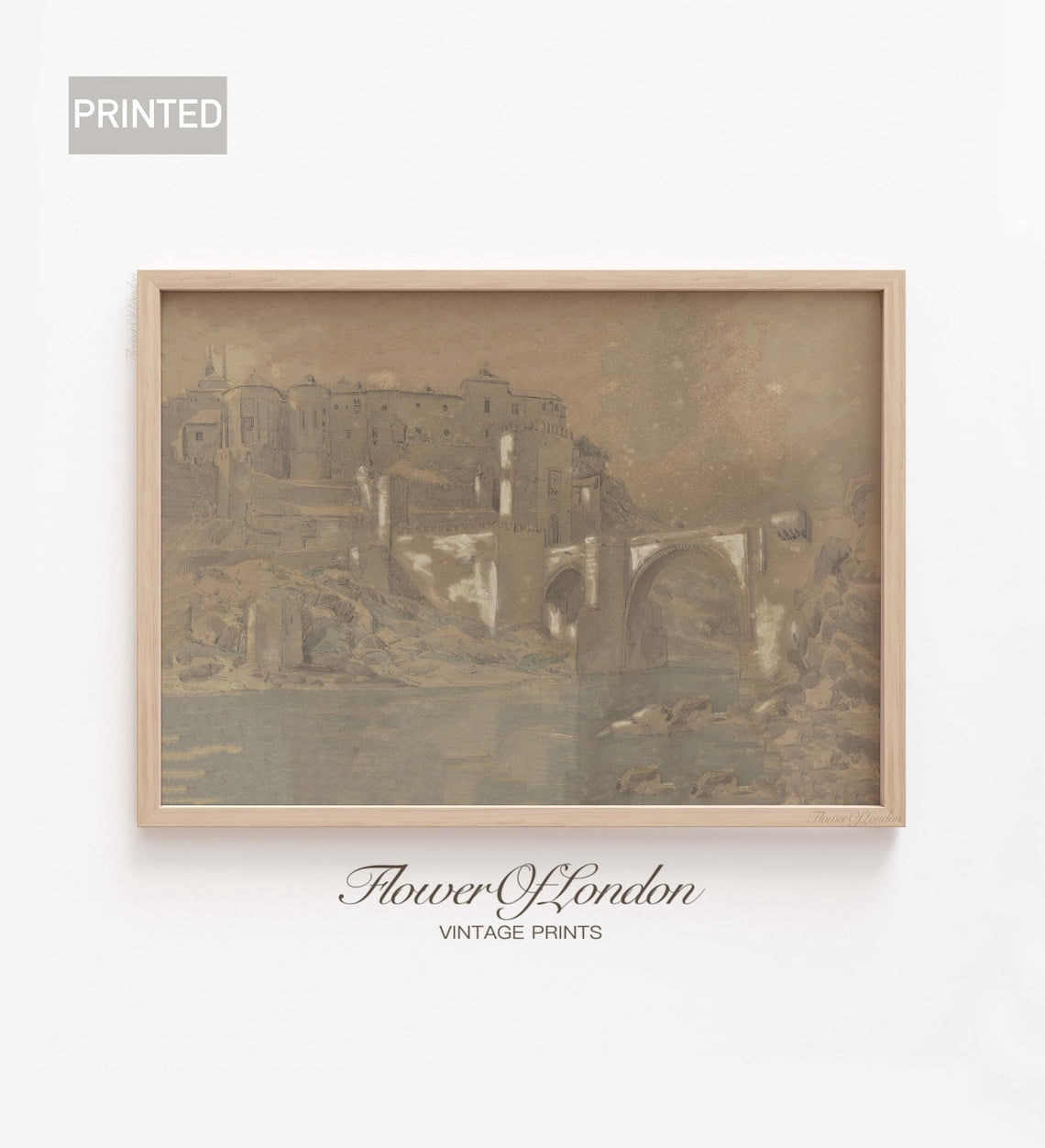 Castle Sketch Print Vintage Architectural Landscape Old Bridge ...