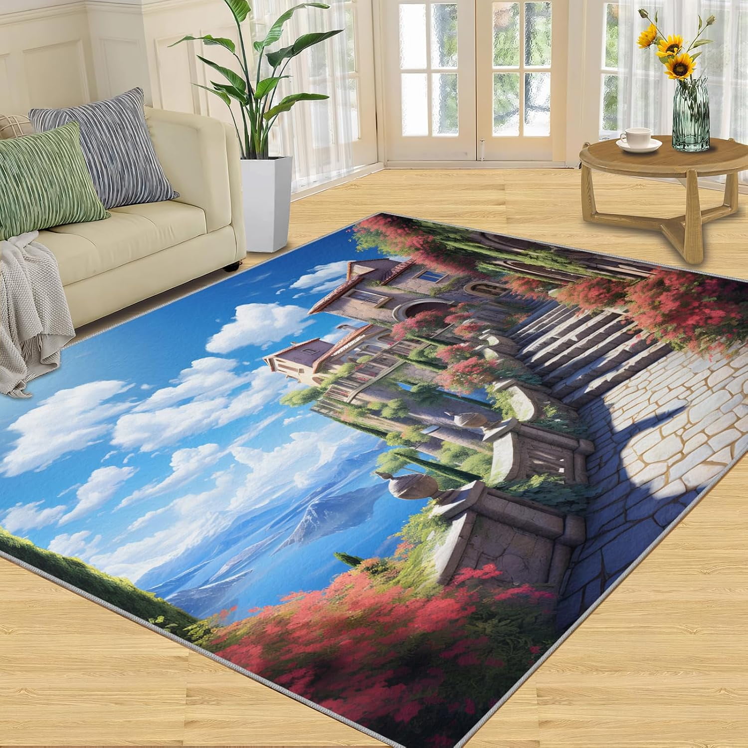 Castle in The Sky Rugs for Bedroom - Landscape Rug, Castle Carpet for ...