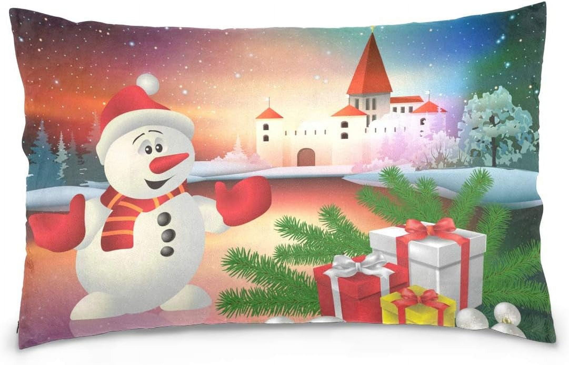 Castle and Snowman with Gifts Velvet Oblong Lumbar Plush Throw Pillow ...