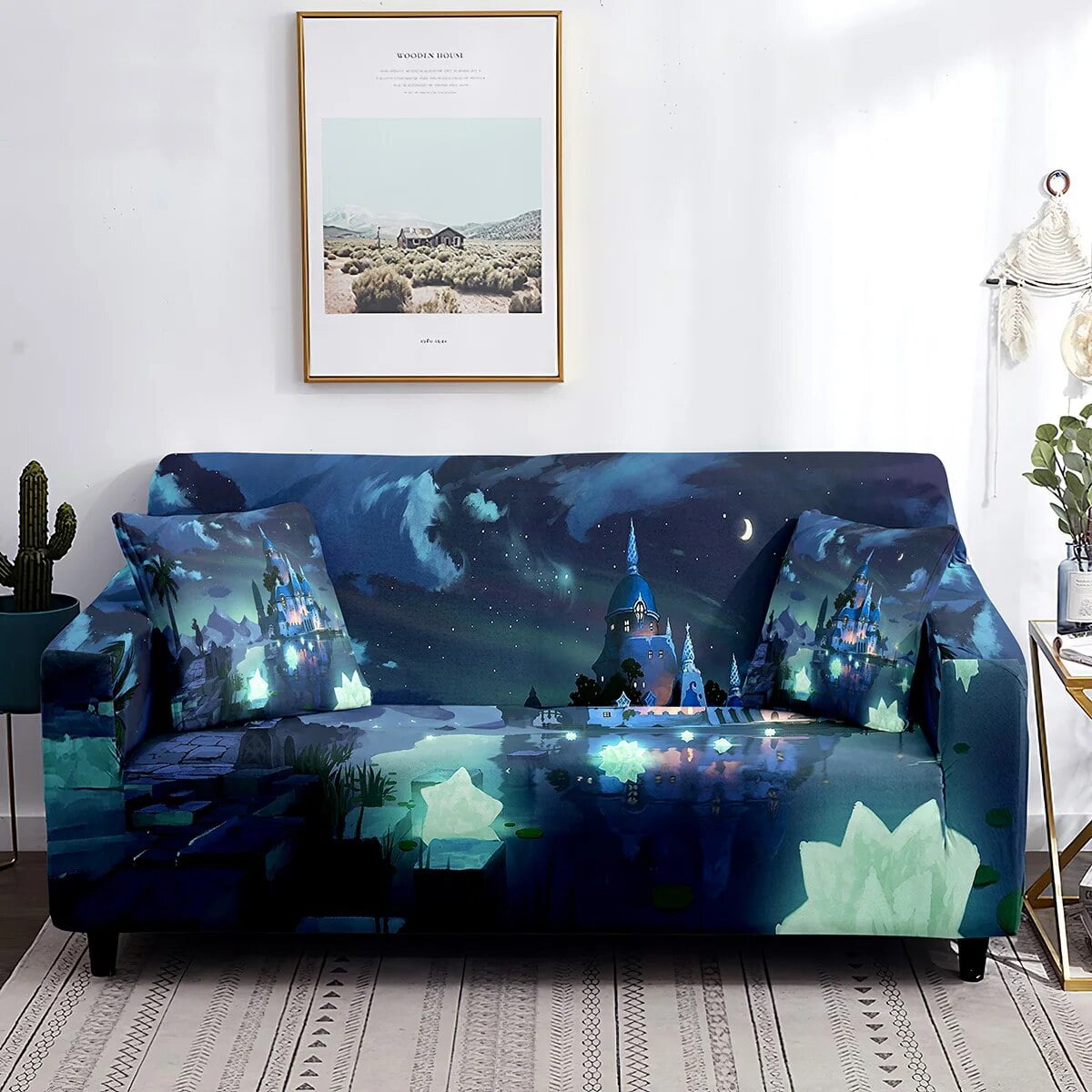 Castle Sofa Cover Cartoon Palace Stretch Slipcover Pink Planet Theme ...