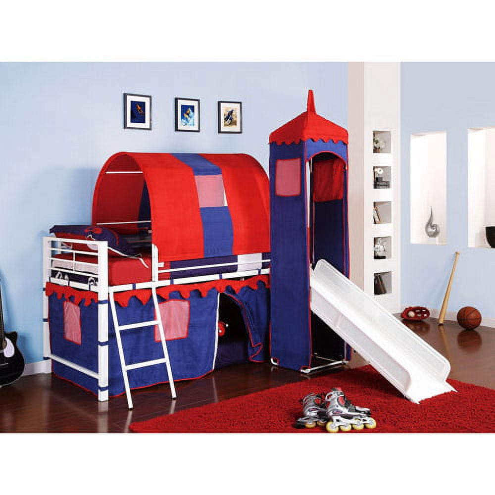 Free Shipping! Castle Twin Loft Bed with Slide & Storage, White, Kids ...