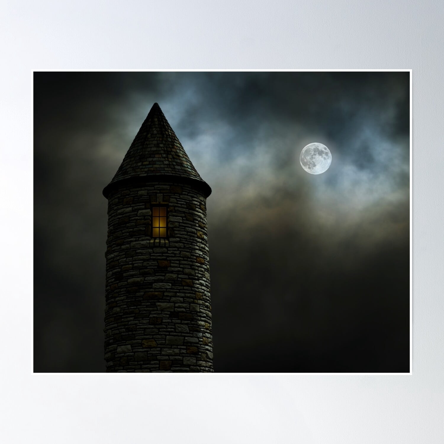 Castle Turret With Full Moon Poster Wall Art Modern Wall Decor Art Home ...