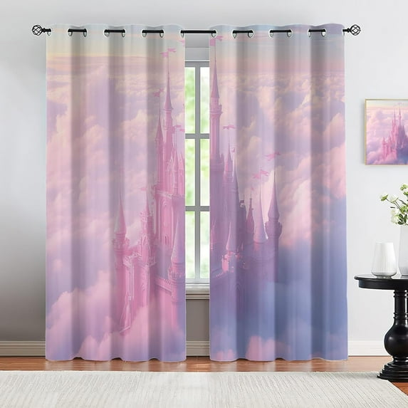 Castle Window Curtains, Princess Castle Blackout Curtains, Pink Clouds ...