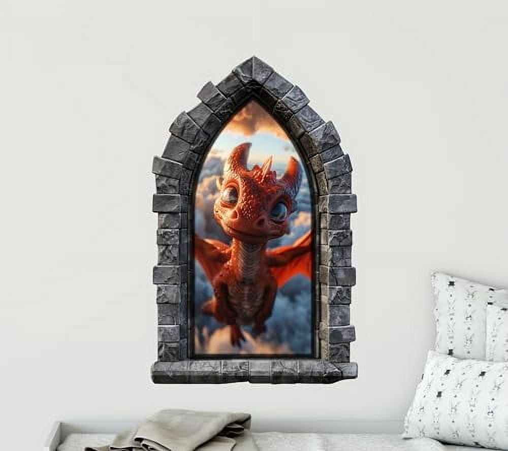 Castle Window Removable Wall Decal - Little Red Dragon - Removable Wall ...