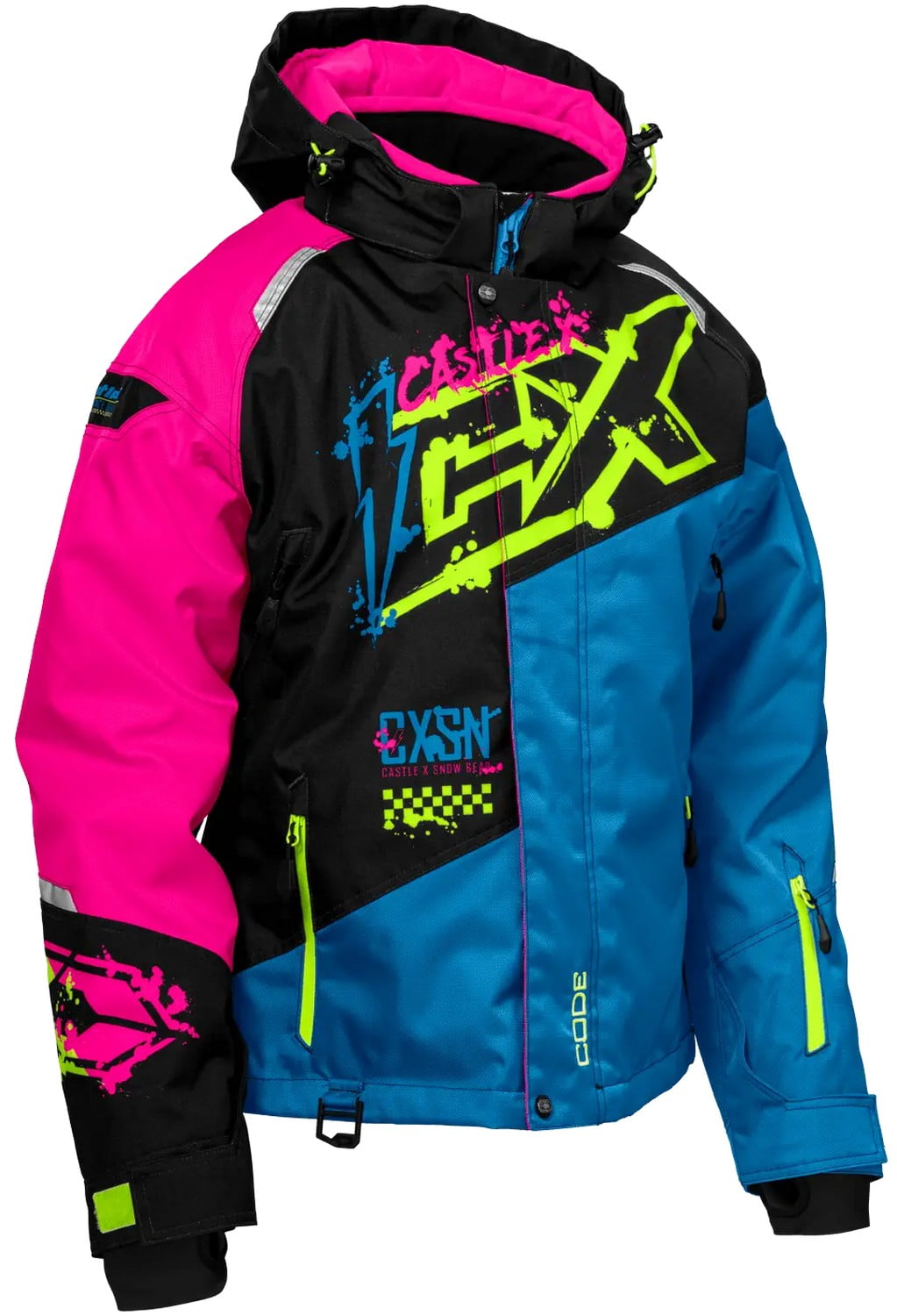 Castle X Code G5 Womens Snow Jacket Process Blue/Pink Glow/Hi-Vis SM ...