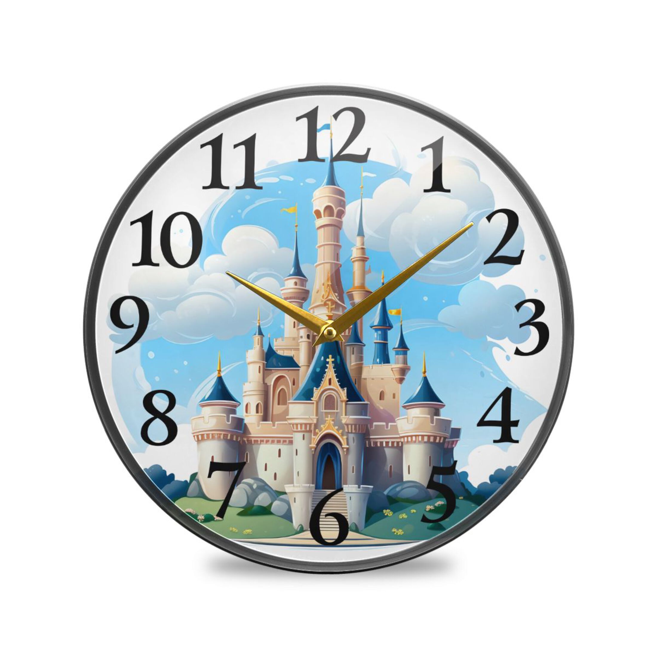 Castle on Blue Wall Clocks Battery Operated 11.9 Inch Round Clock ...