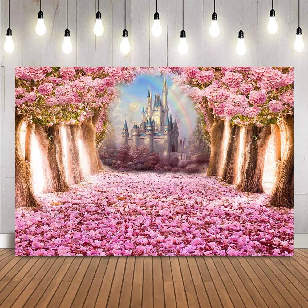 Castle princess Birthday Background for Photo Studio Spring floral ...