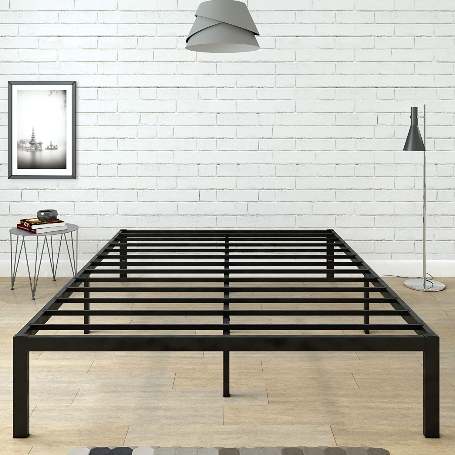 CastleBeds Minimalistic Queen Size Black Iron Bed Frame with Headboard ...