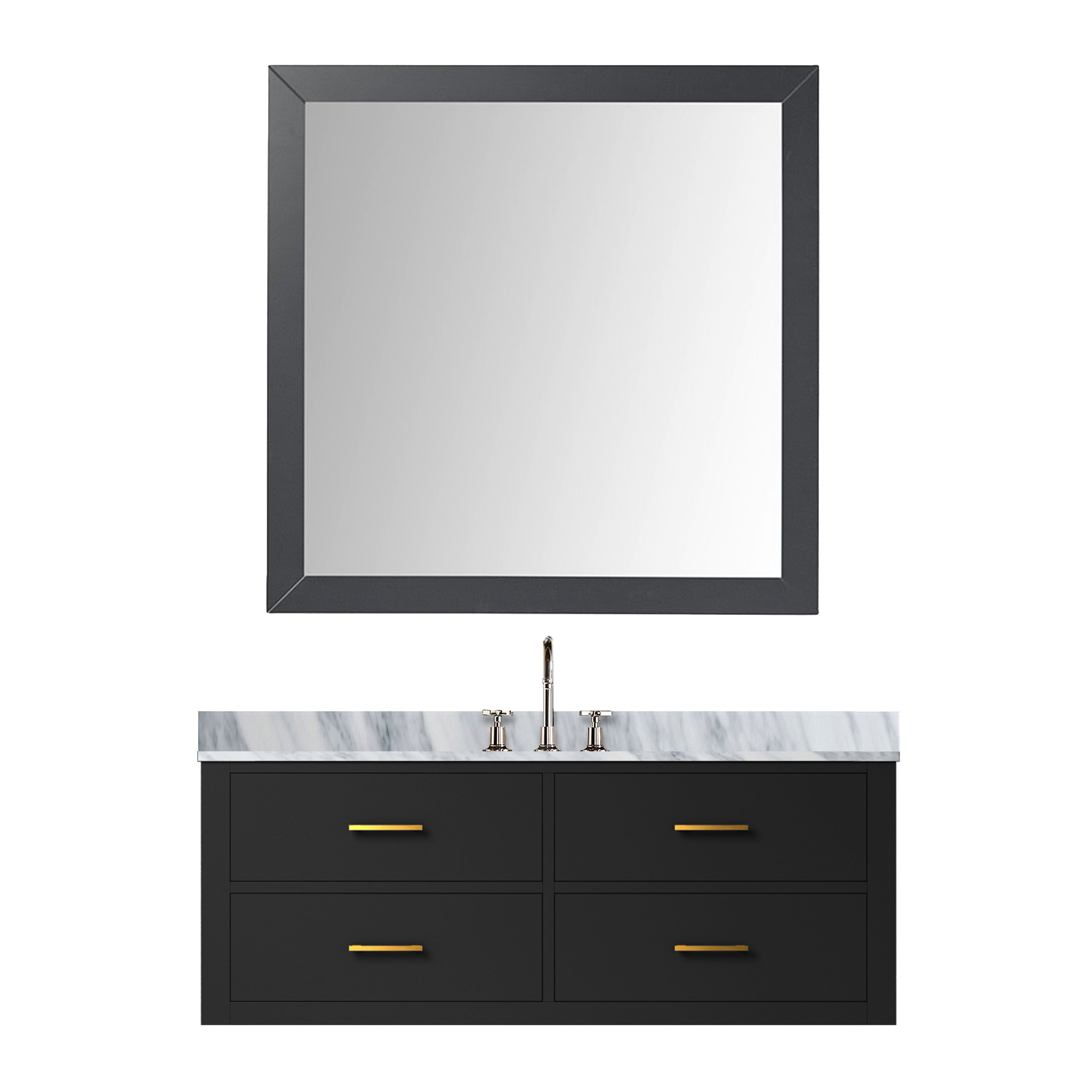 Castor 48 in W Black Single Bath Vanity Carrara Marble Top, 43 in ...