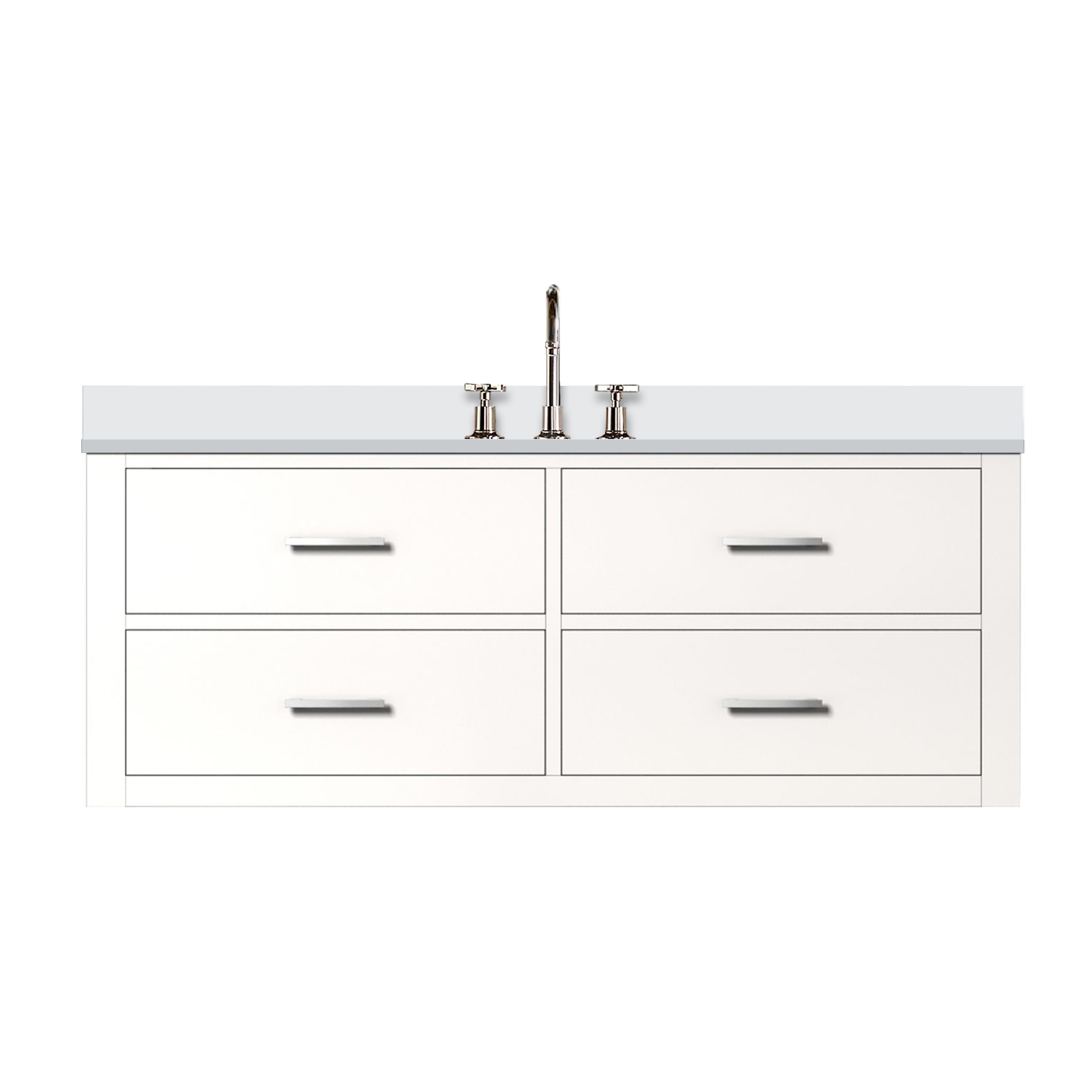 Castor 48 in W White Single Bath Vanity, White Quartz Top, and Faucet ...