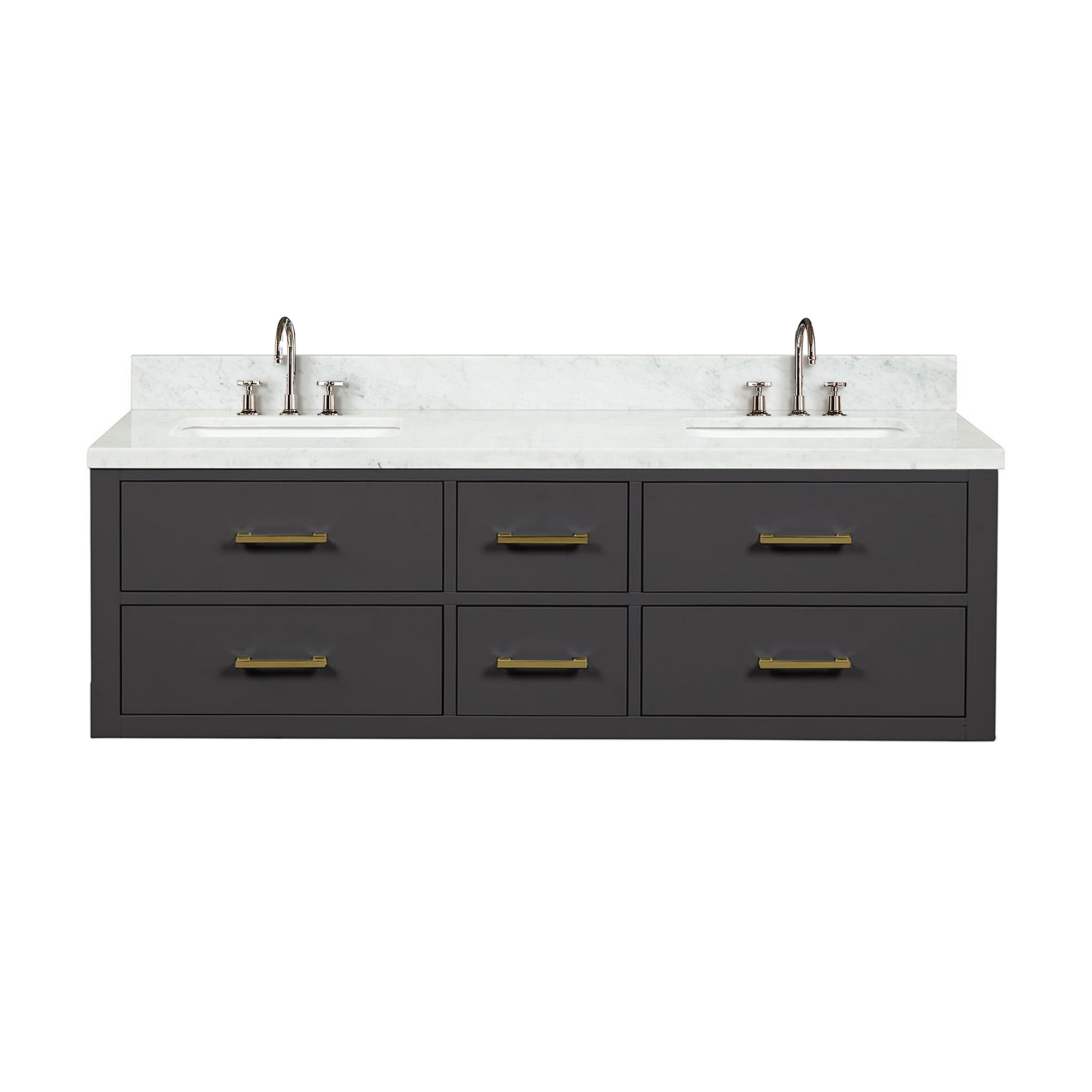 Castor 60 in W Black Double Bath Vanity, Carrara Marble Top, and Faucet ...