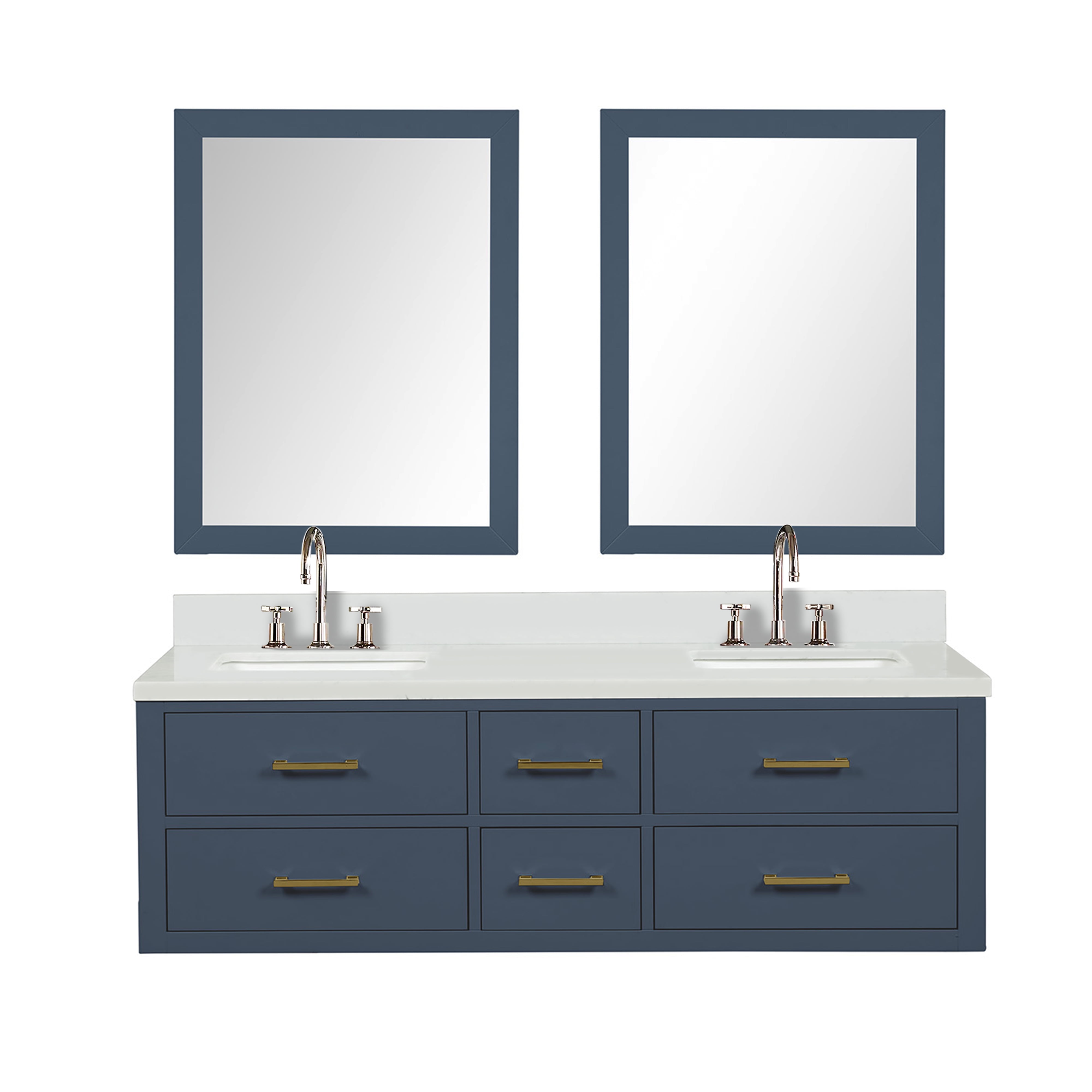 Castor 60 in W Blue Double Bath Vanity, Cultured Marble Top, Faucet Set ...