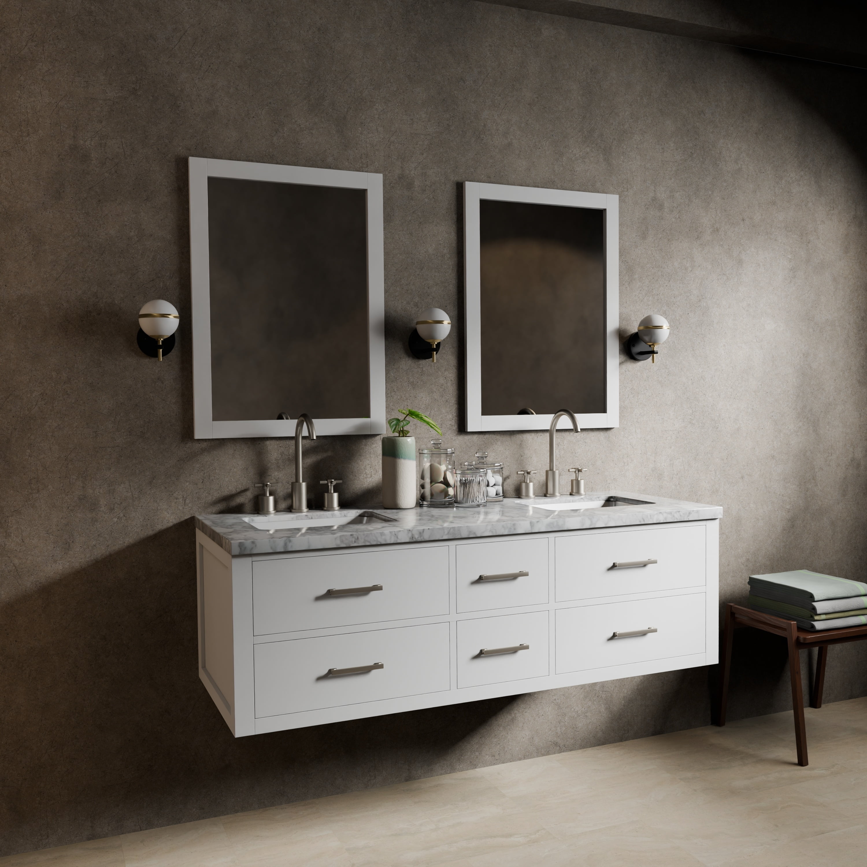 Castor 60 in W White Double Bath Vanity - Walmart.com