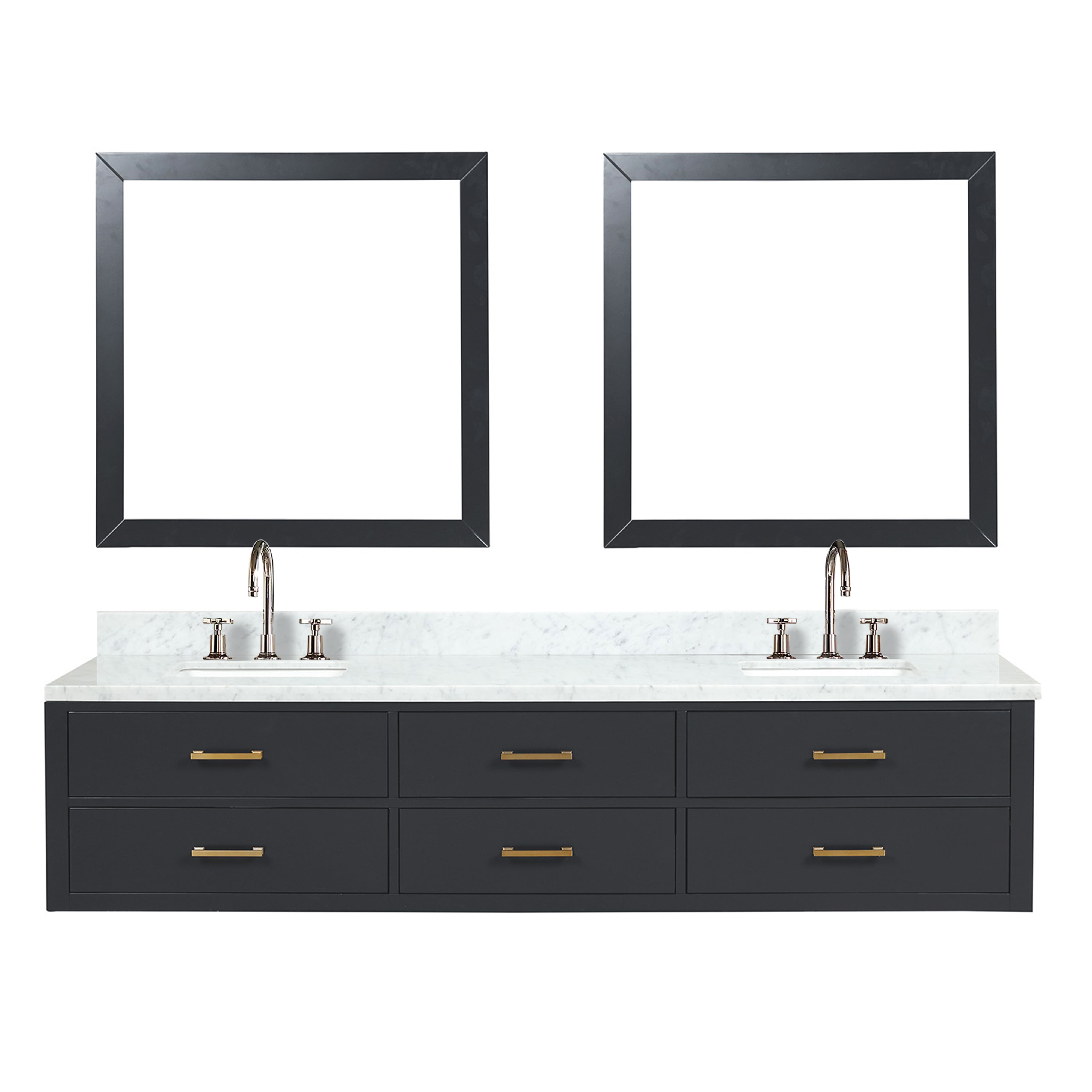 Castor 84 in W Black Double Bath Vanity, Carrara Marble Top, Faucet Set ...