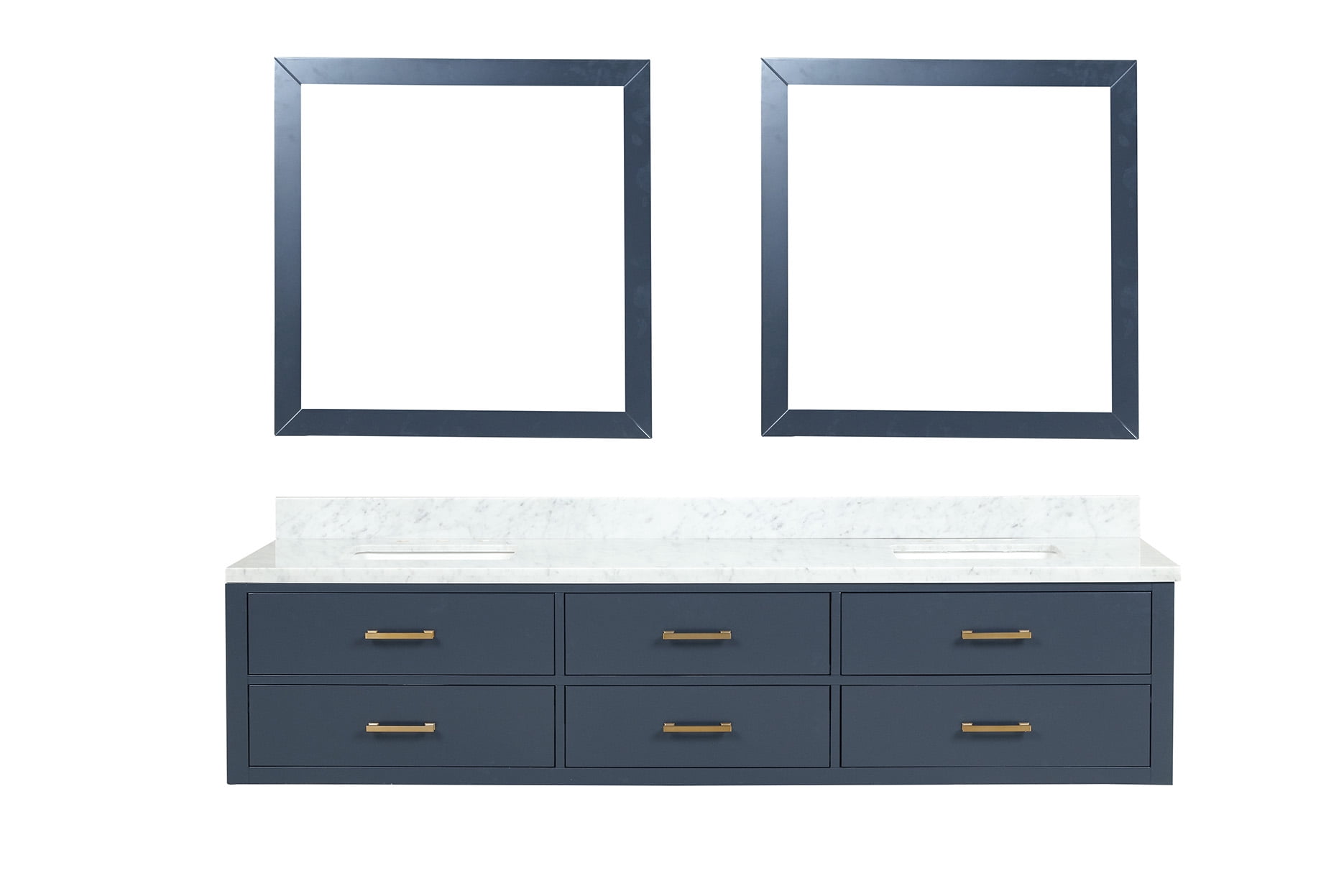 Castor 84 in W Blue Double Bath Vanity, Carrara Marble Top, and 36 in ...