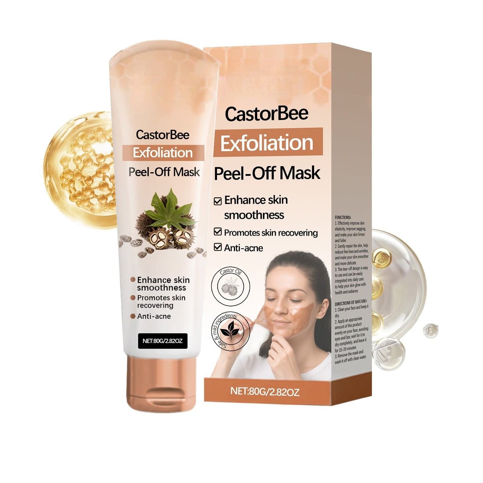Castor Bee Exfoliation Peel-Off Mask,Gentle Exfoliation Moisturizing Firming Skin Improves ...