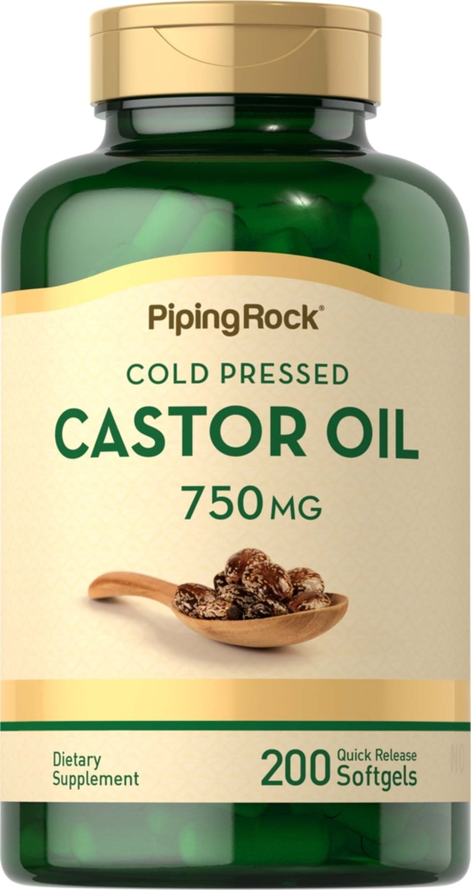 Piping Rock Castor Oil 750mg Softgel Capsules Cold Pressed 200 Count ...