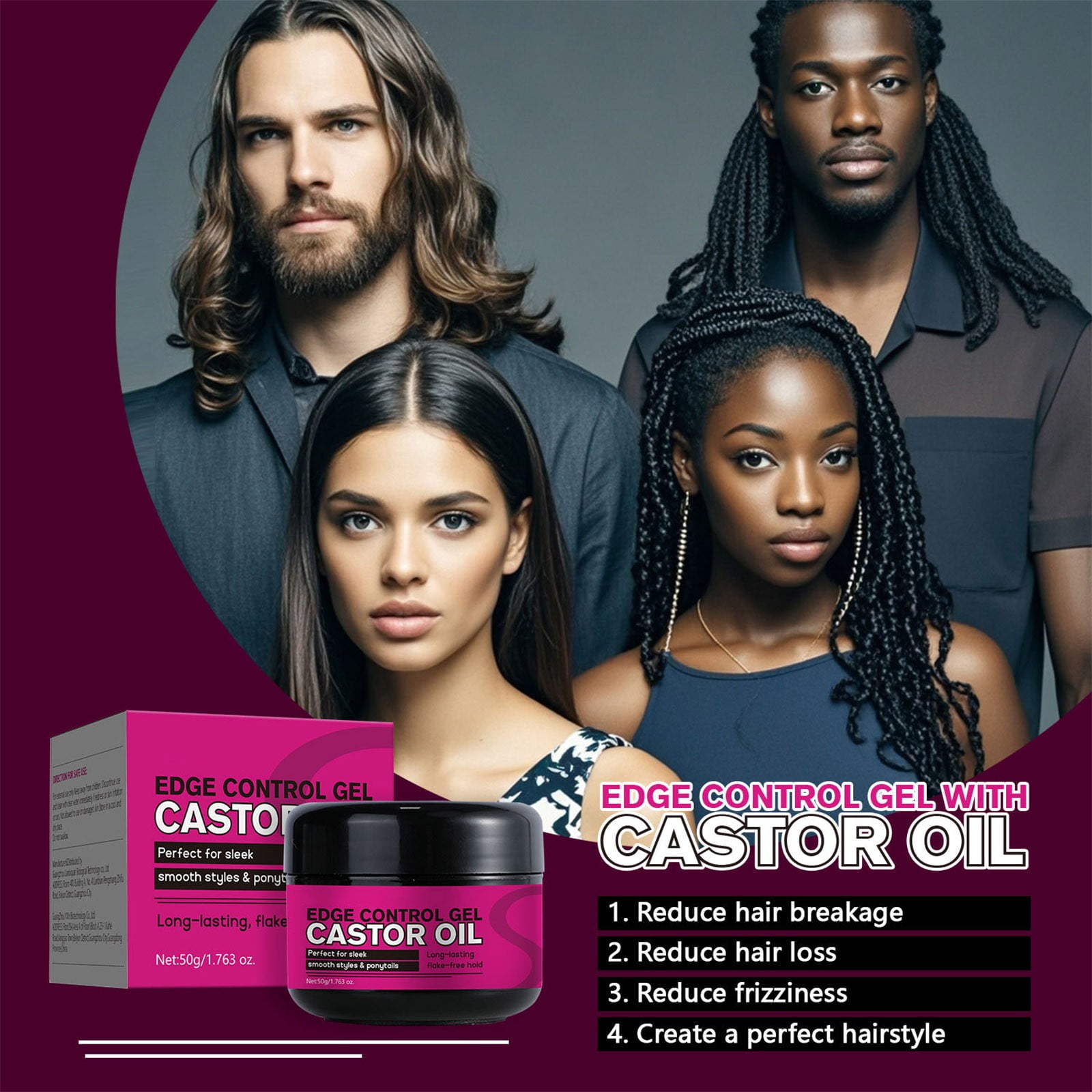 Castor Oil Hair Gel, Strong Hold Styling Gel for Thick Edges ...
