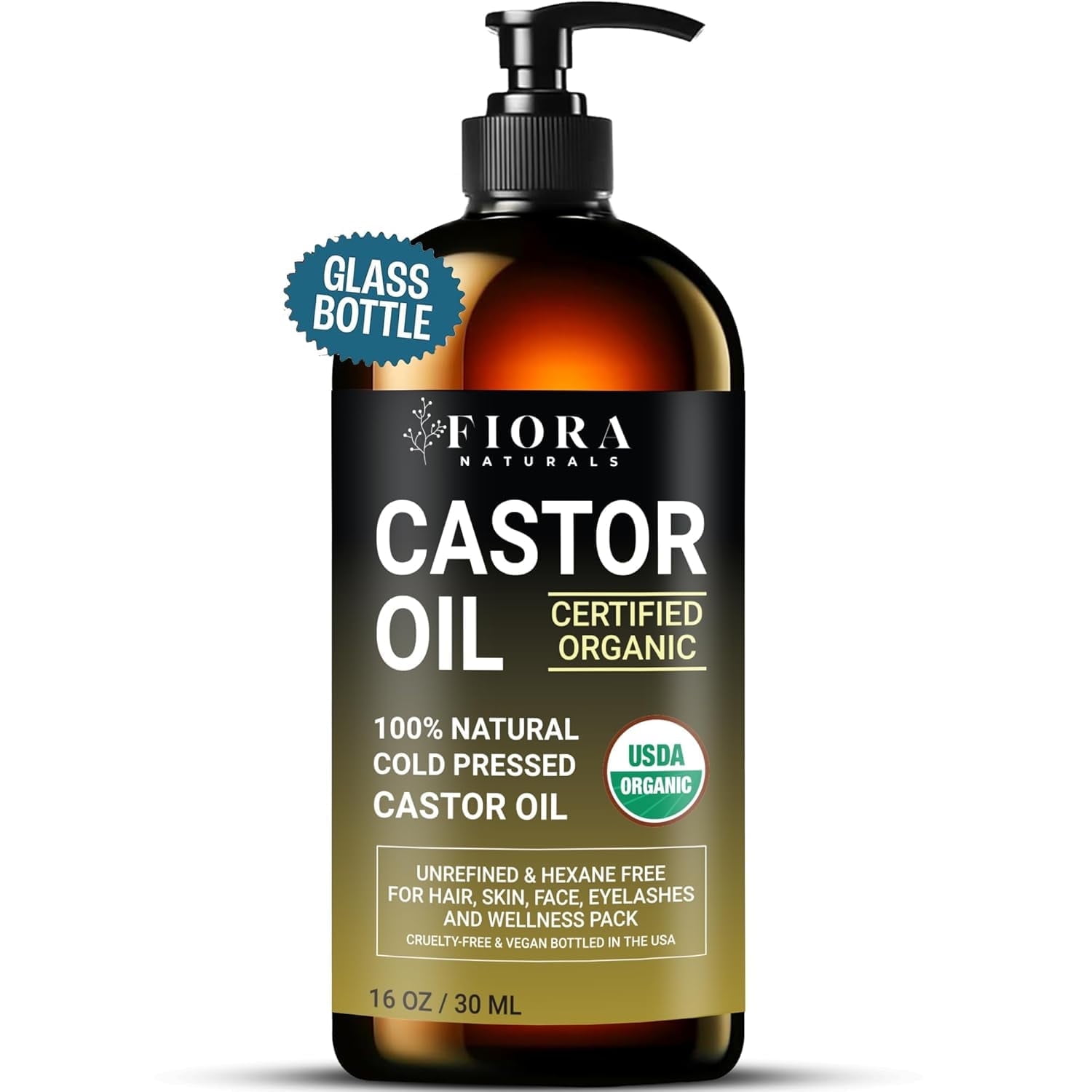 Castor Oil Organic Cold Pressed Unrefined Glass Bottle - 16 oz ...