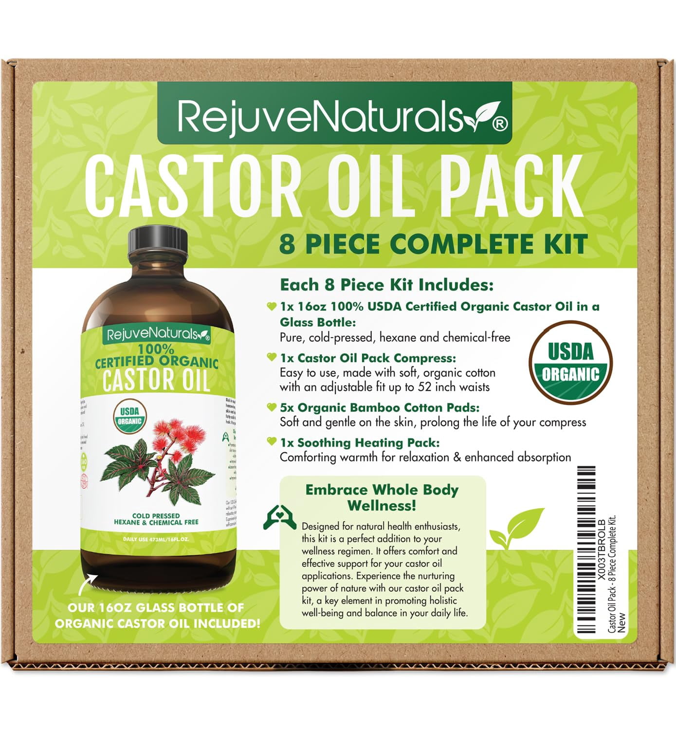Castor Oil Pack - HMF23 8 Piece Complete Kit. Includes 16oz Glass ...
