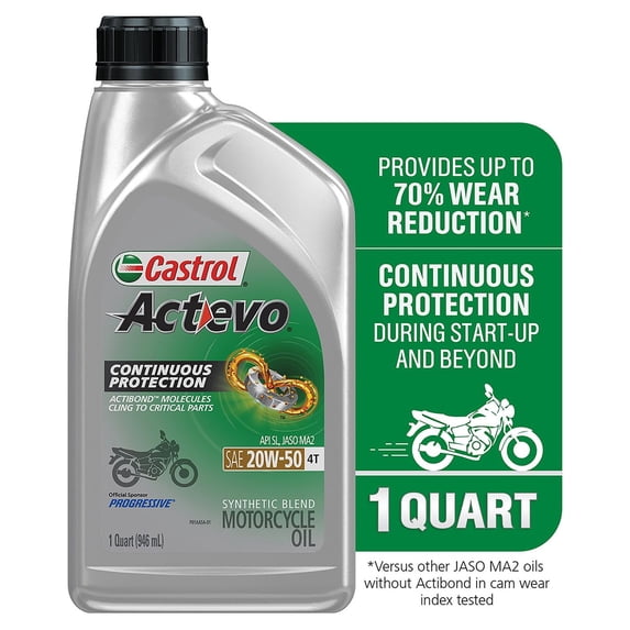 Castrol Actevo 4T 20W-50 Part Synthetic Motorcycle Oil, Reduces Engine ...