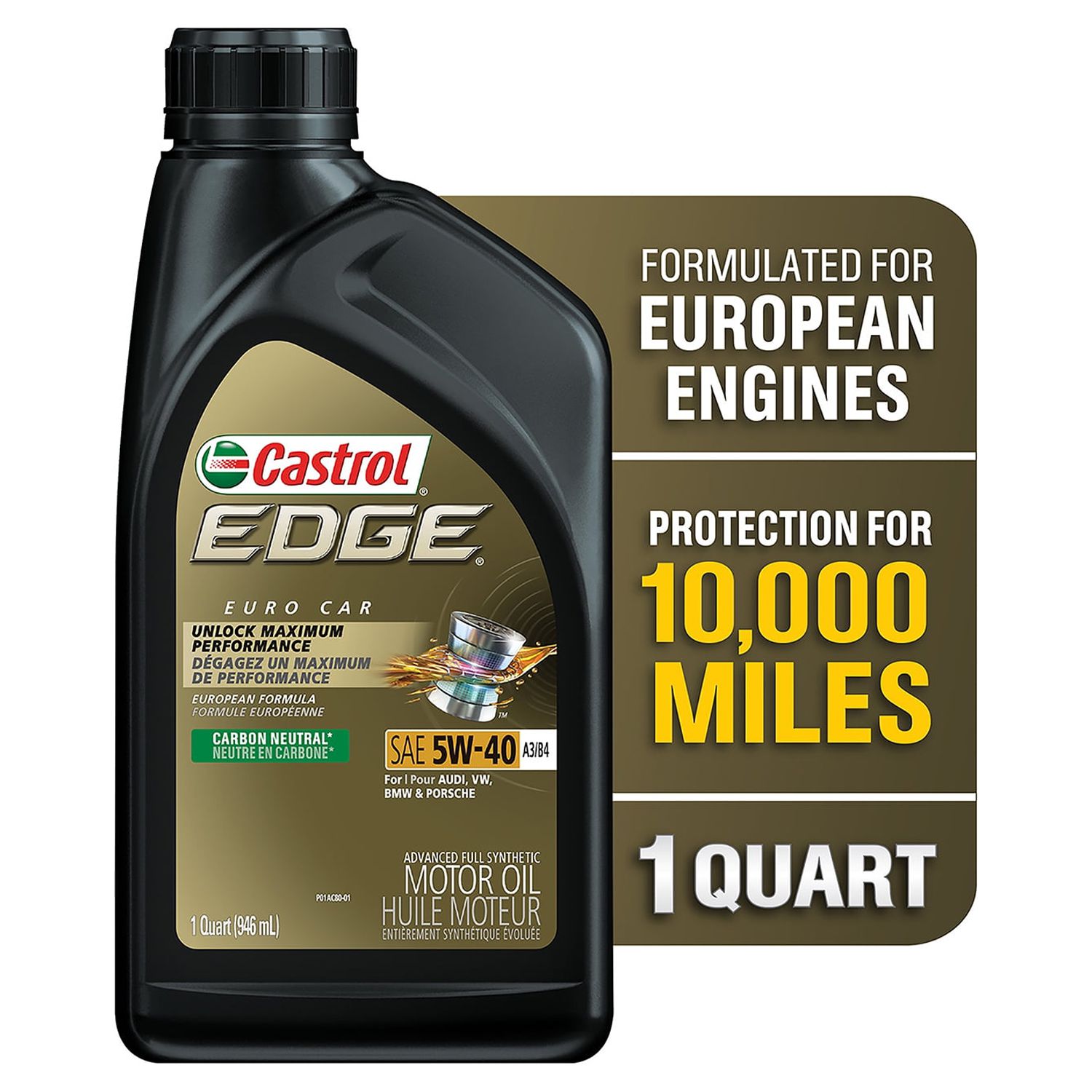 Castrol Edge 10W-40 Advanced Full Synthetic Motor Oil, 1 Quart ...