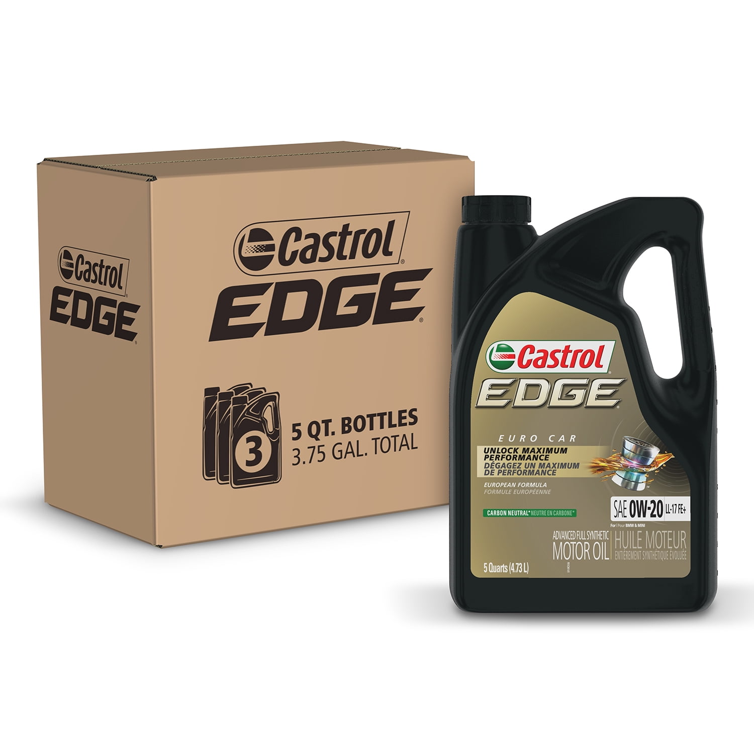 Castrol Edge 0W-20 LL-17 FE+ Advanced Full Synthetic Motor Oil, 5 ...