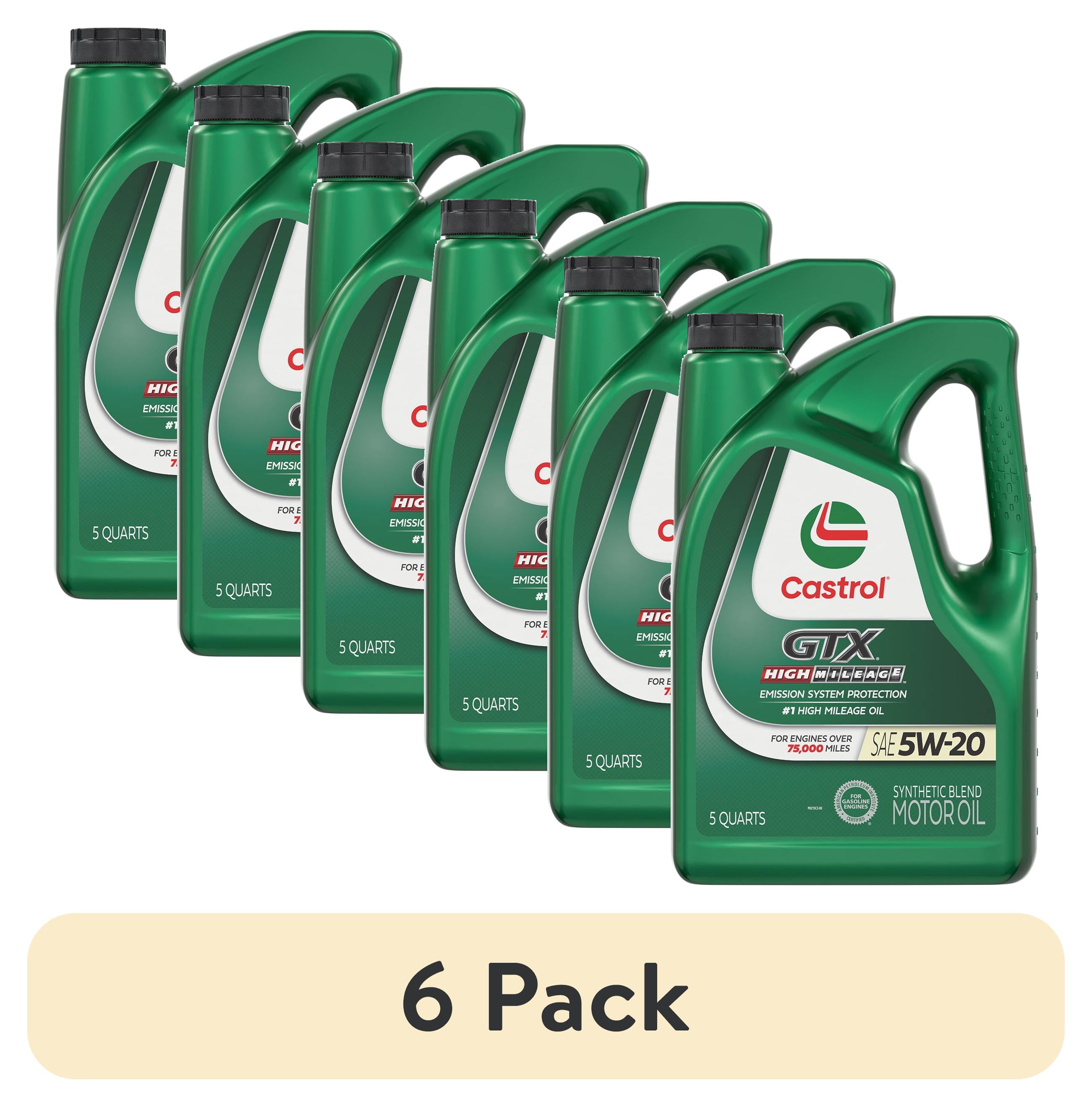 (6 pack) Castrol GTX High Mileage 5W-20 Synthetic Blend Motor Oil, 5 ...