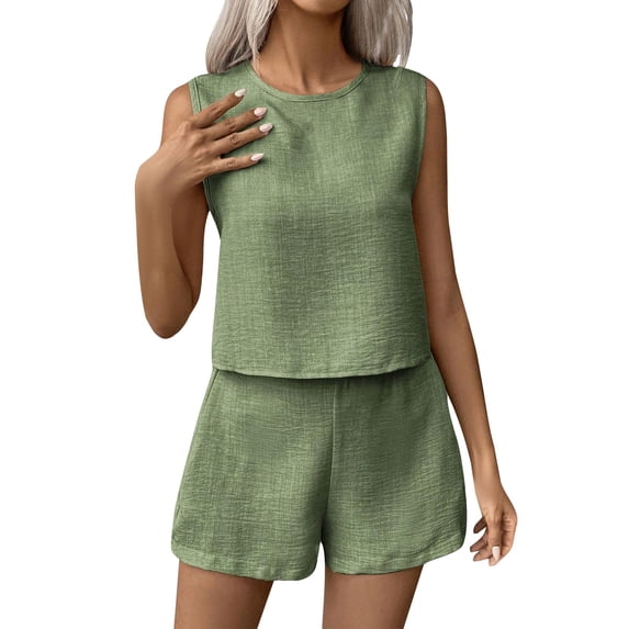 Casual 2 Piece Sets for Women Linen Shorts and Tank Top Matching Set ...