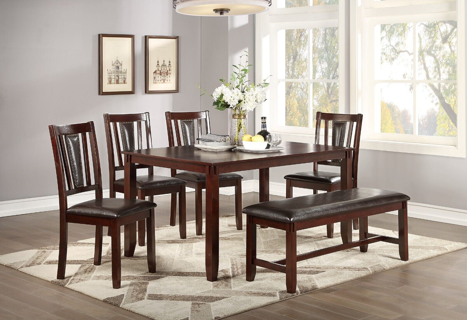 Casual 6pc Dining Set Espresso Finish Dining Table 4x Side Chairs And ...