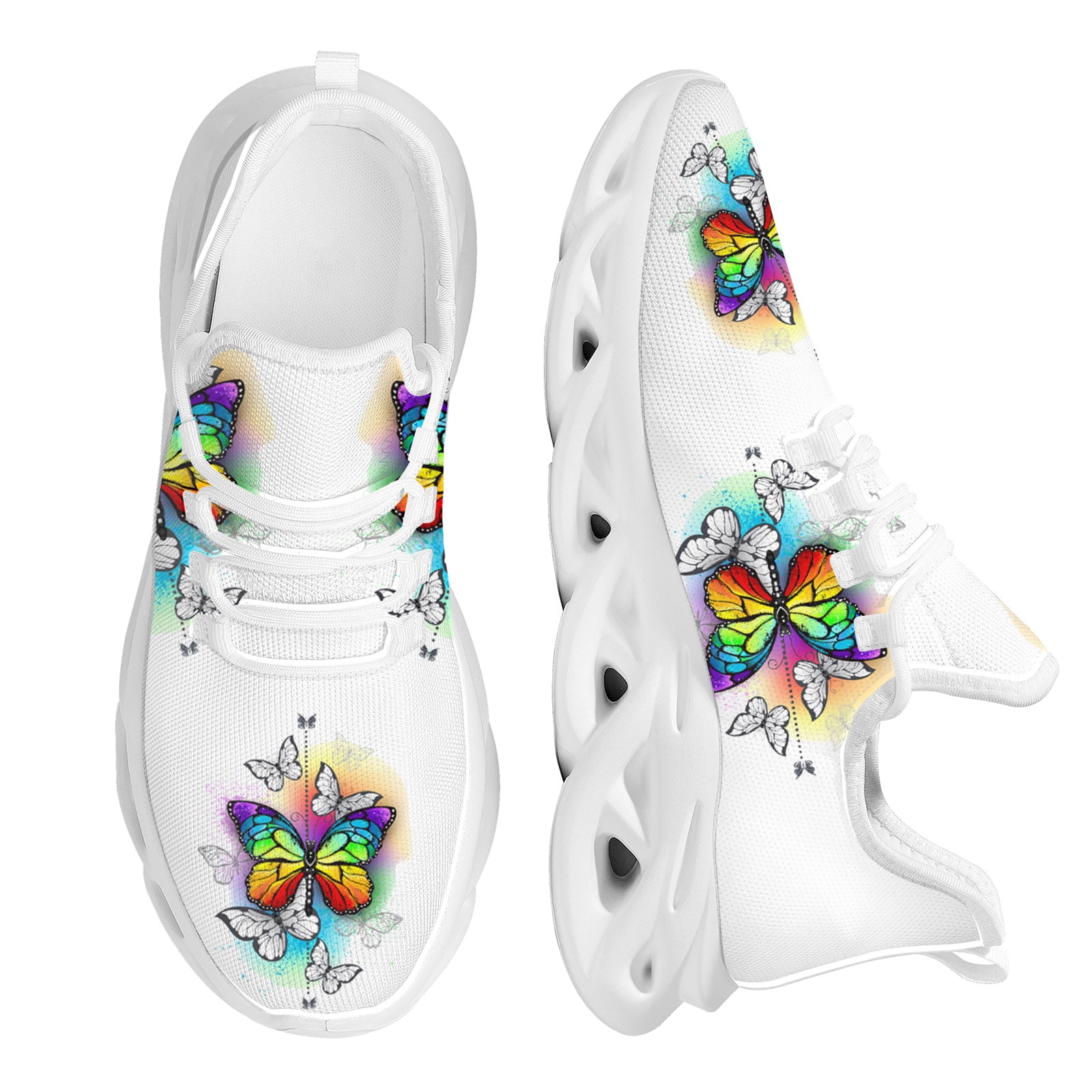 Casual Air Cushion Running Shoes Tie Dye Butterflies Printed Ladies ...